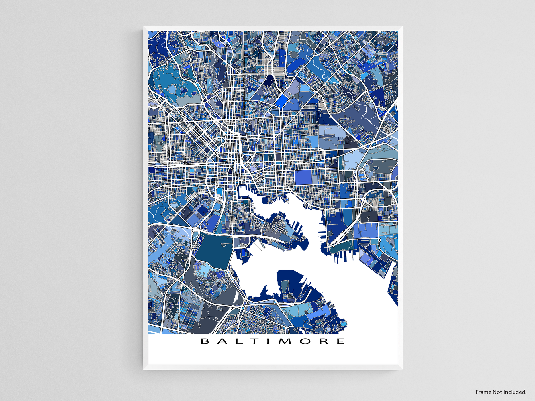 Baltimore City Street Map Wall Art Print Poster with Blue Geometric De ...