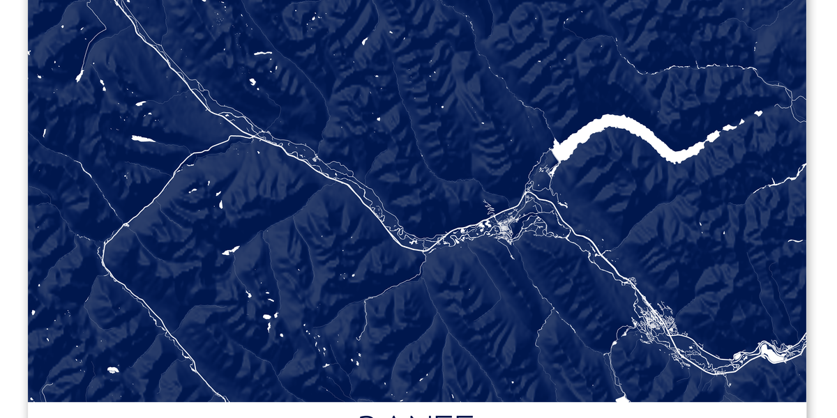 Banff Map Print - Topographic Banff Wall Art Poster Road Maps, Alberta ...