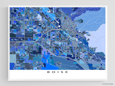 Boise Idaho Map Print Poster, Blue Geometric Boise ID City Street Wall ...