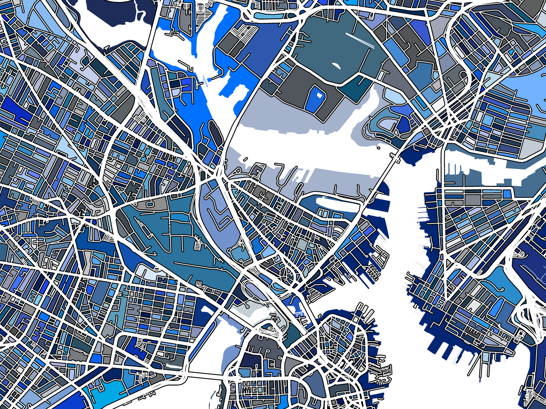 Boston Map Print, Blue Geometric Massachusetts City Street Wall Art Po ...