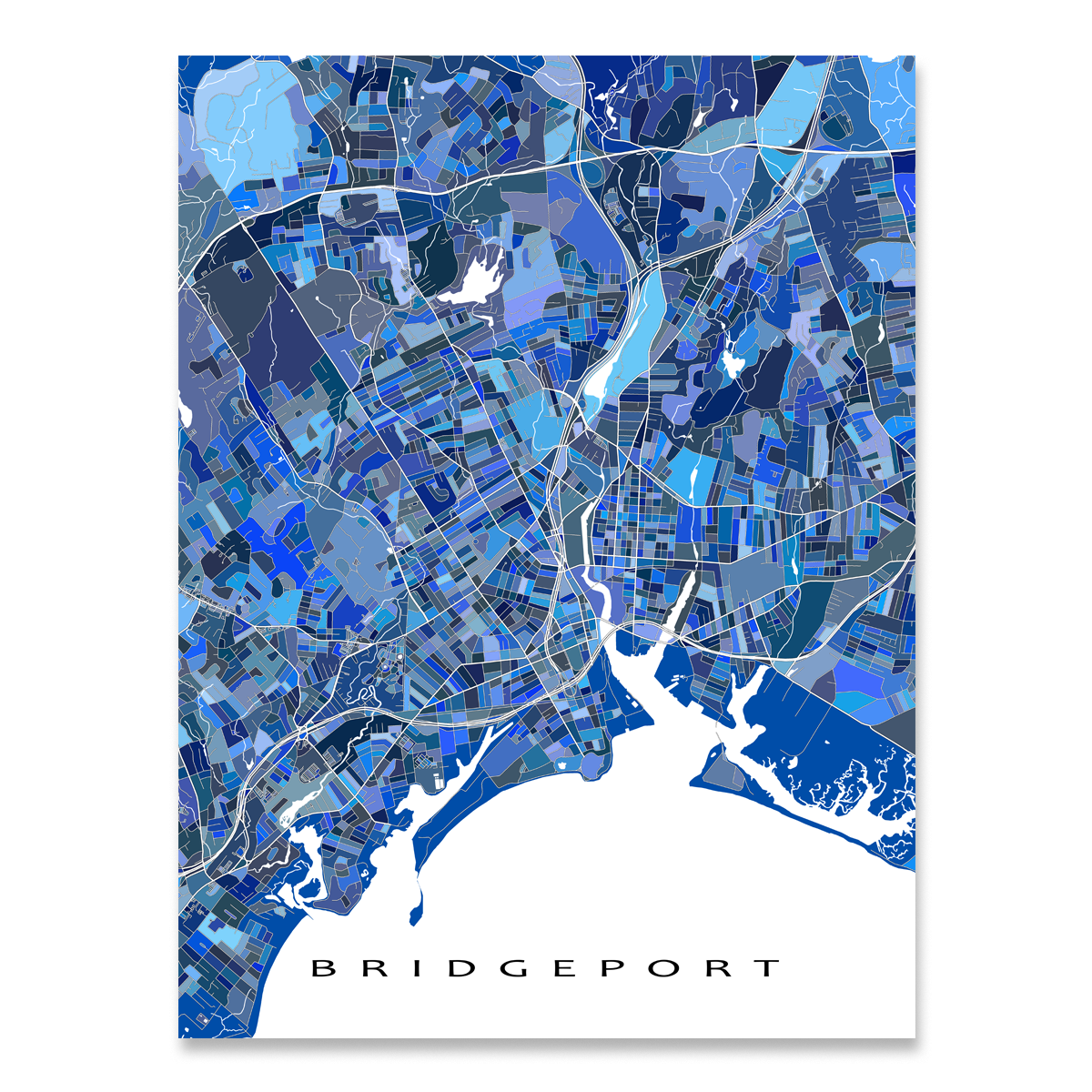 Bridgeport Blue Geometric City Street Wall Art Map Poster Print, Conne ...