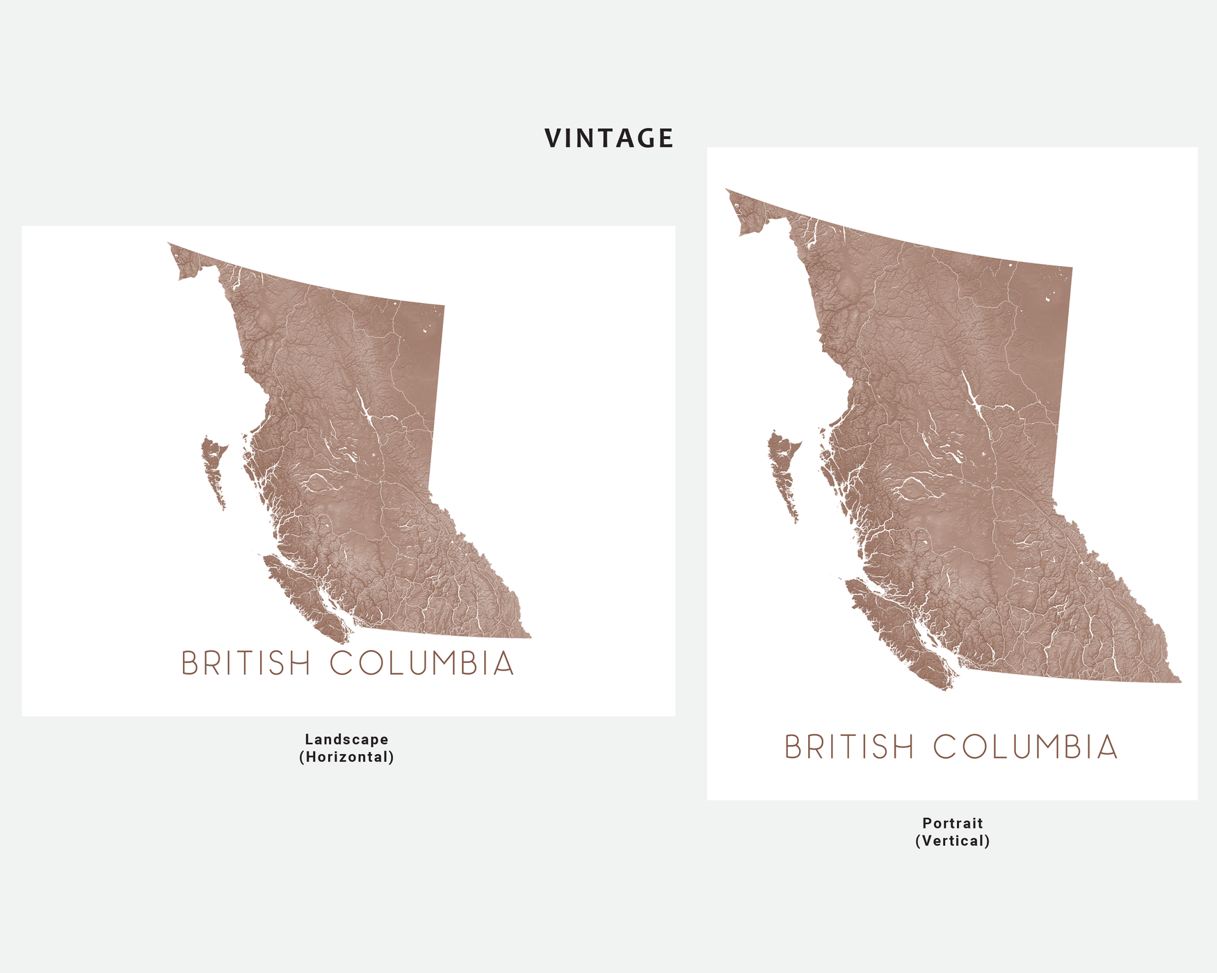 British Columbia Map Wall Art Print Poster - Topographic BC Canana Roa ...