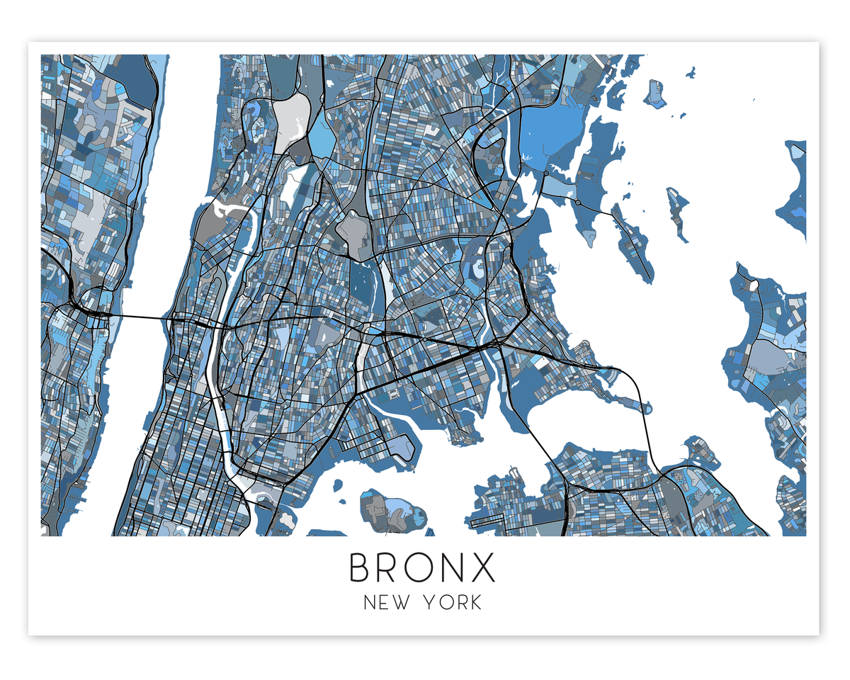 Bronx Map of The Bronx New York City Maps, Blue Geometric NYC Art Prin ...