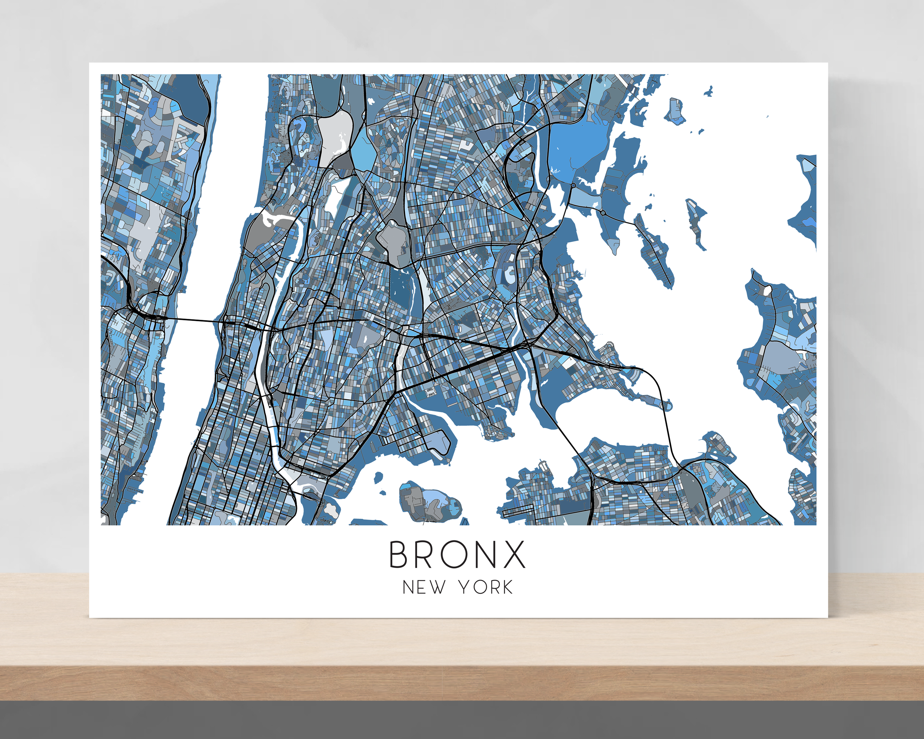 Bronx Map of The Bronx New York City Maps, Blue Geometric NYC Art Prin ...