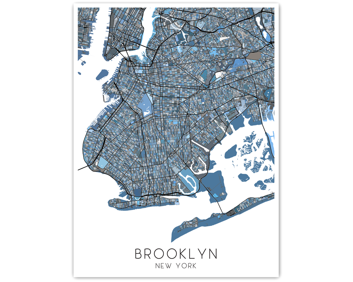 Brooklyn Map of Brooklyn New York City Print, Blue Geometric NYC Art P ...
