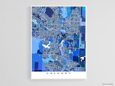 Calgary Map Wall Art Print Poster, Blue Geometric Alberta Canada City ...