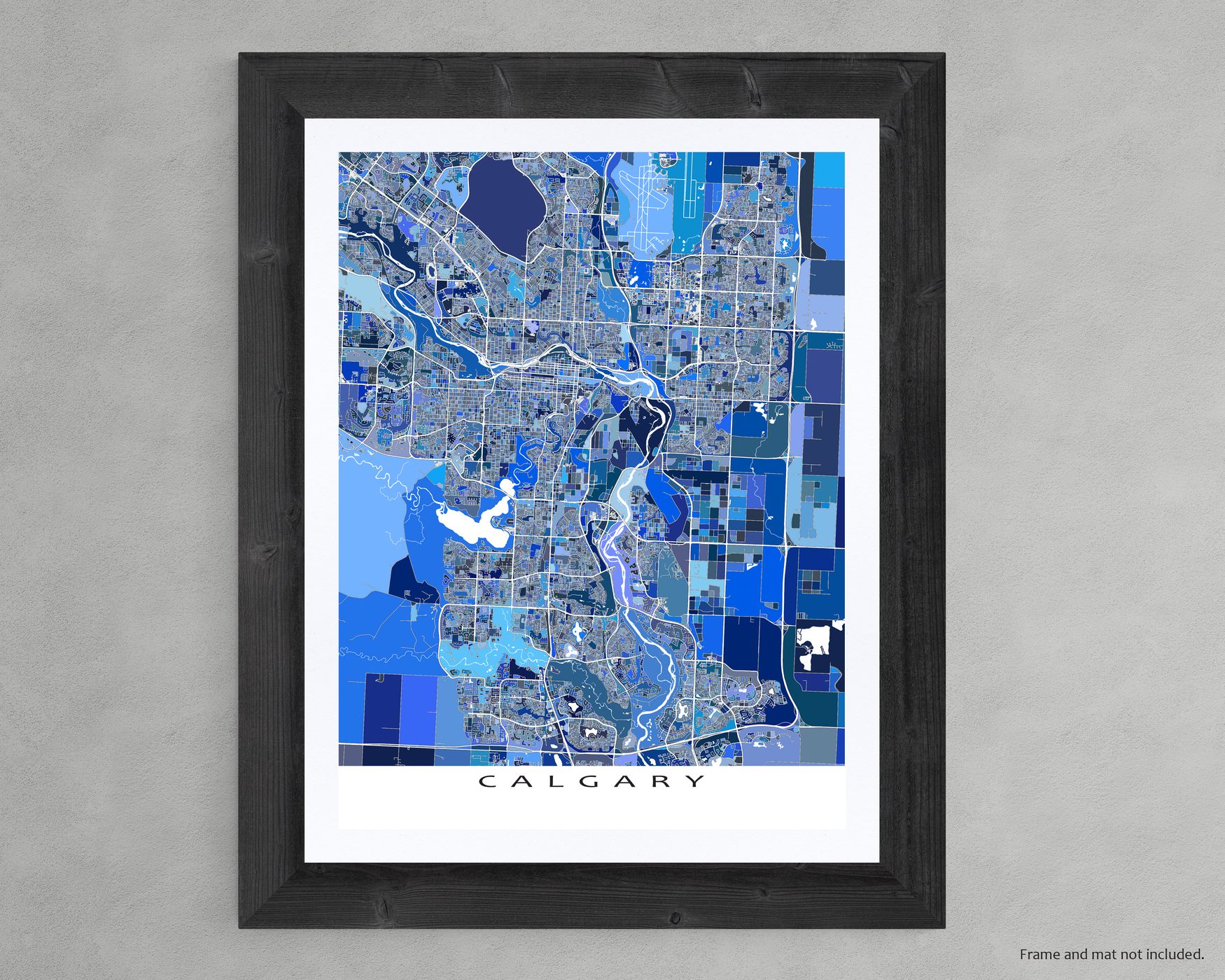 Calgary Map Wall Art Print Poster, Blue Geometric Alberta Canada City ...