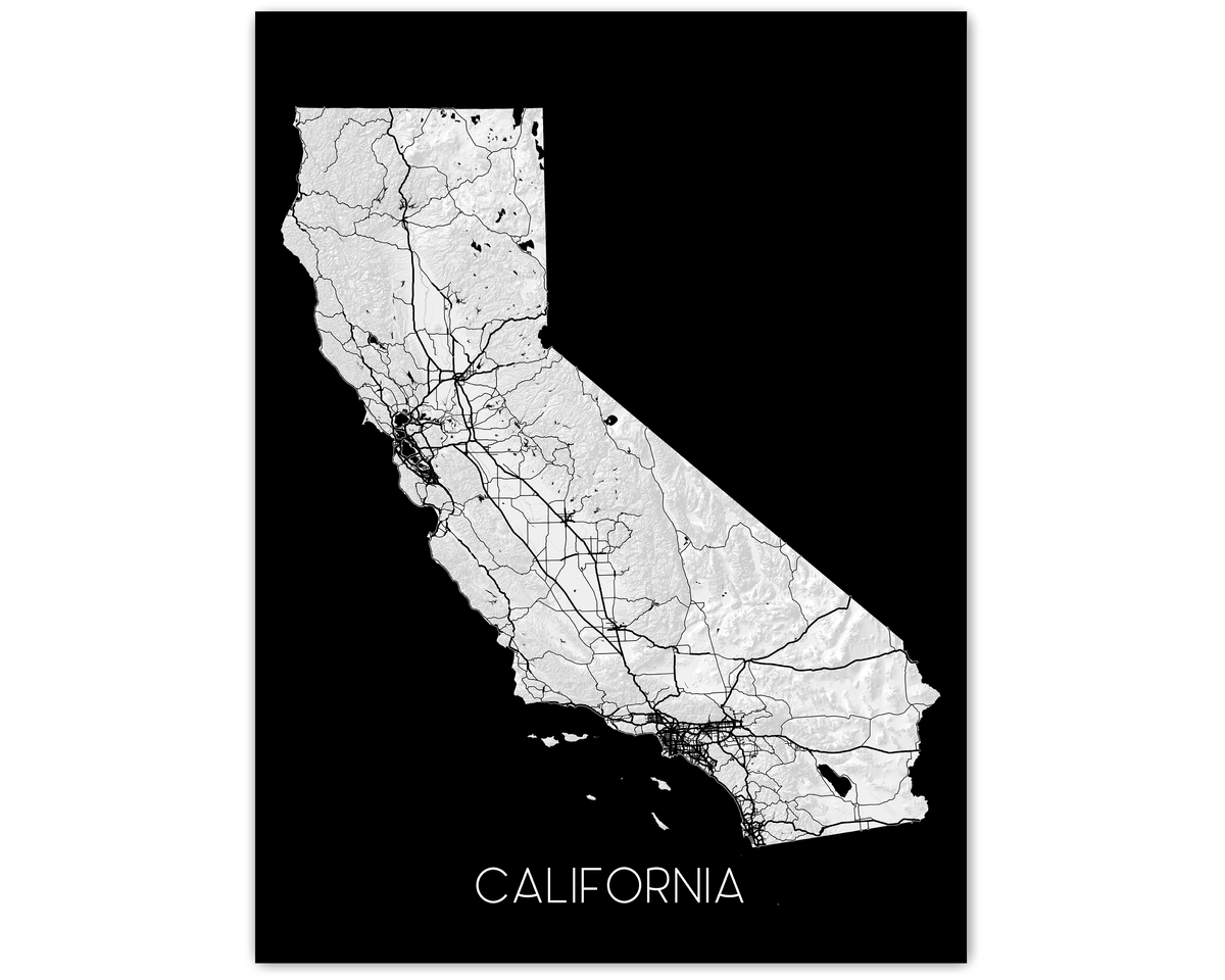 California Map Art Print, CA State Wall Poster with Roads, Colorful Ba ...