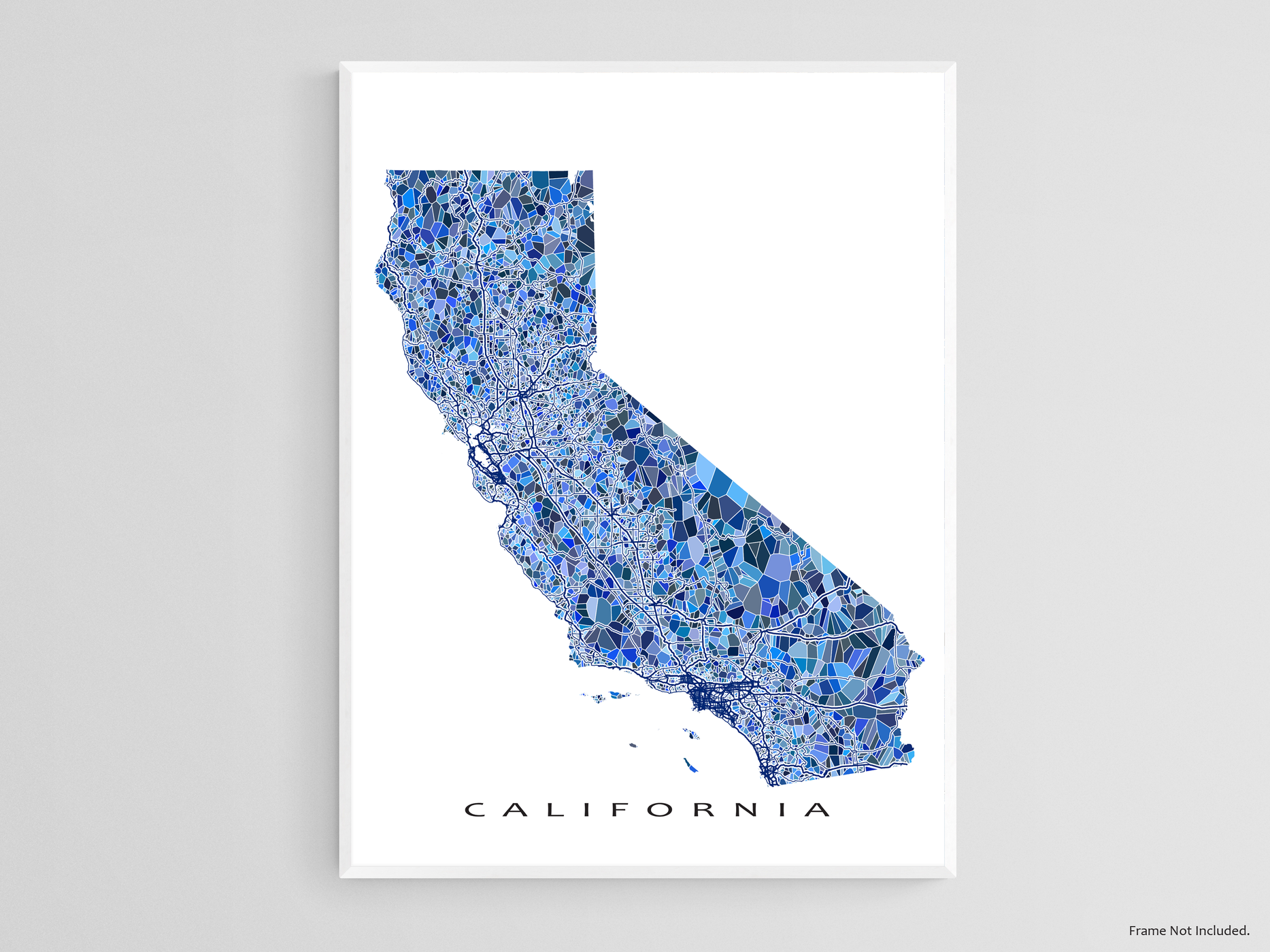 California State Map Print Poster, Blue Geometric Shapes CA Wall Art R ...