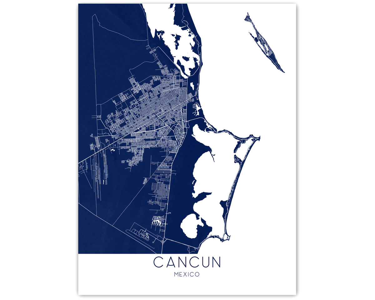 Cancun Map Print - Map of Cancun Mexico, Cancun Wall Art Decor, Isla M ...