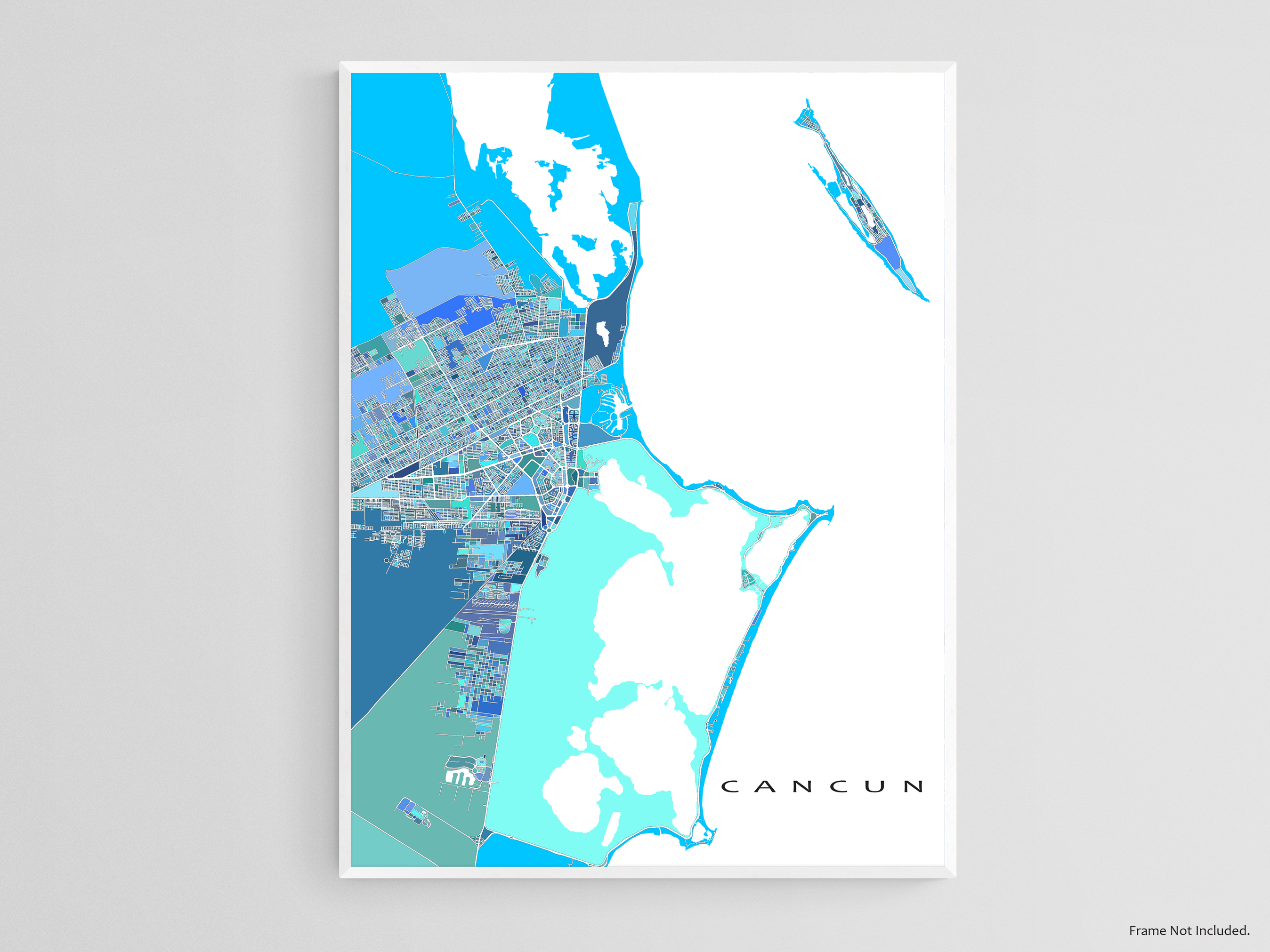 Cancun Mexico Map Print Poster, Blue Green Turquoise Geometric City St ...