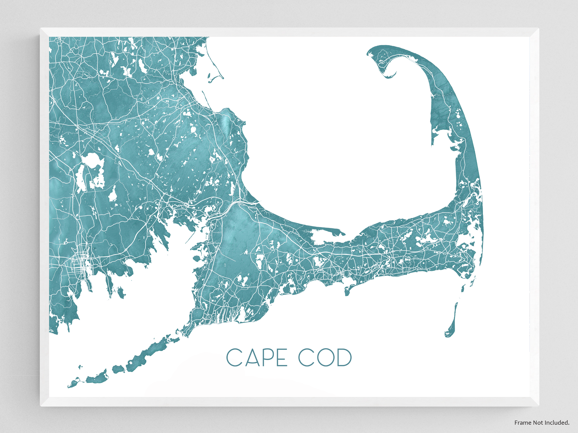 Cape Cod Map of Cape Cod Wall Art Print Poster, Turquoise Topographic ...