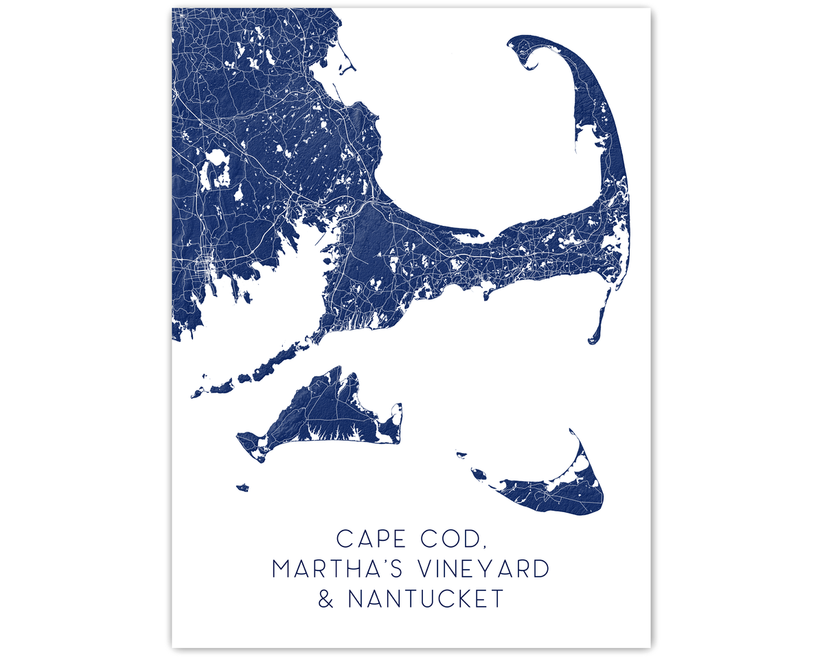 Cape Cod, Nantucket and Marthas Vineyard Island Map Print Poster, Mass ...