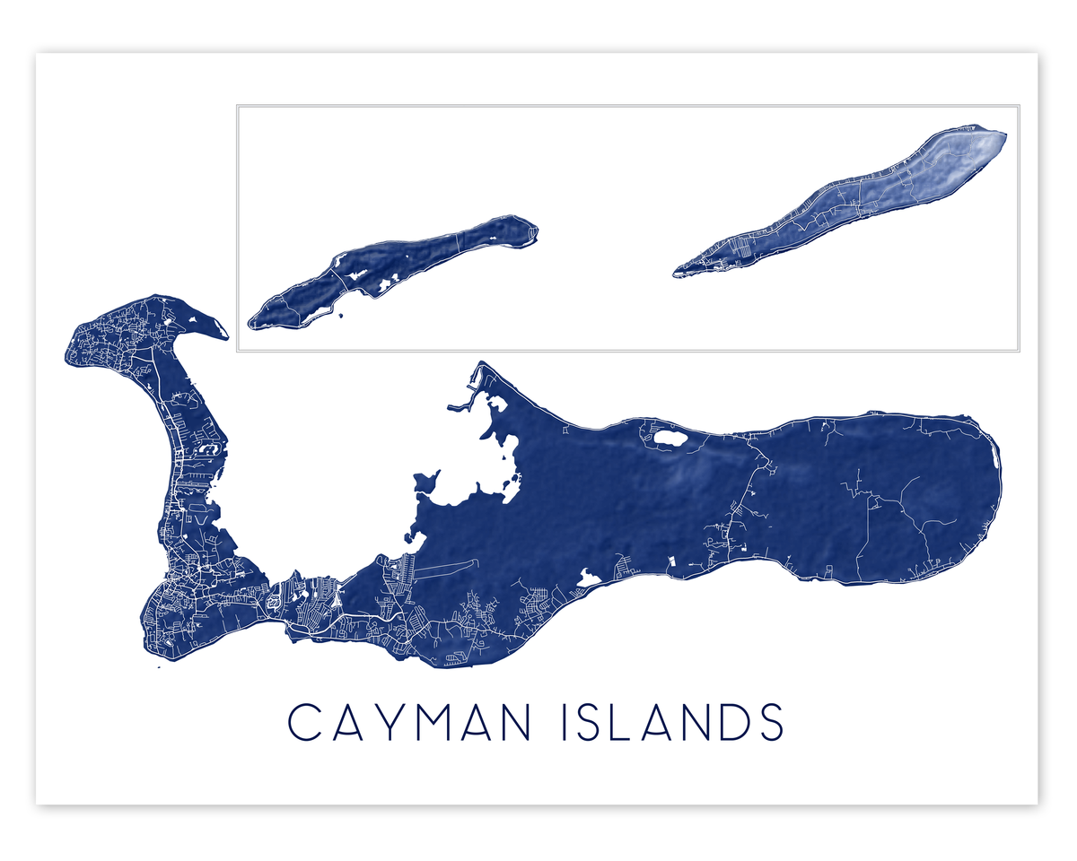 Cayman Islands Map Wall Art Print Poster - Grand Cayman, Cayman Brac ...