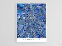 Charlotte Map Print Poster, Blue Geometric Charlotte NC City Street Wa ...
