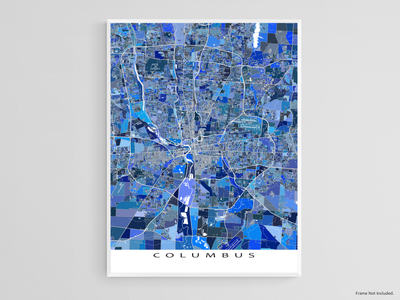 Columbus Ohio Wall Art Map Print, Blue Geometric OH City Street Poster ...