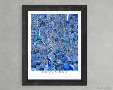 Columbus Ohio Wall Art Map Print, Blue Geometric OH City Street Poster ...