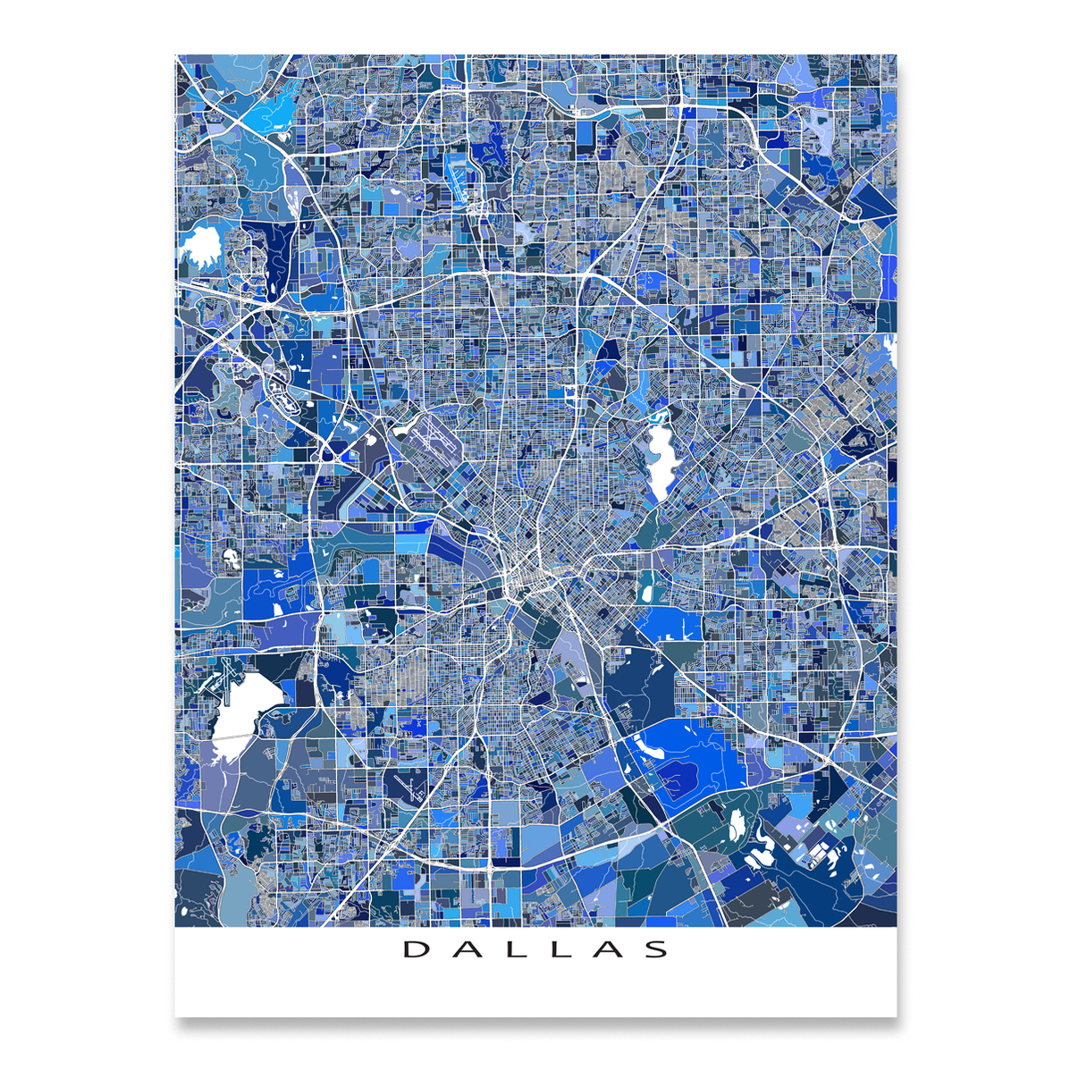 Dallas Texas City Blue Geometric Wall Art Map Print Poster — Maps As Art