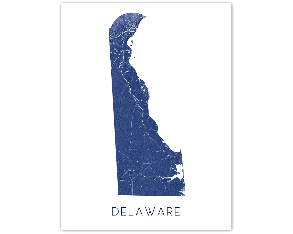 Delaware Map Print Poster - Topographic Delaware Wall Art Prints, DE S ...