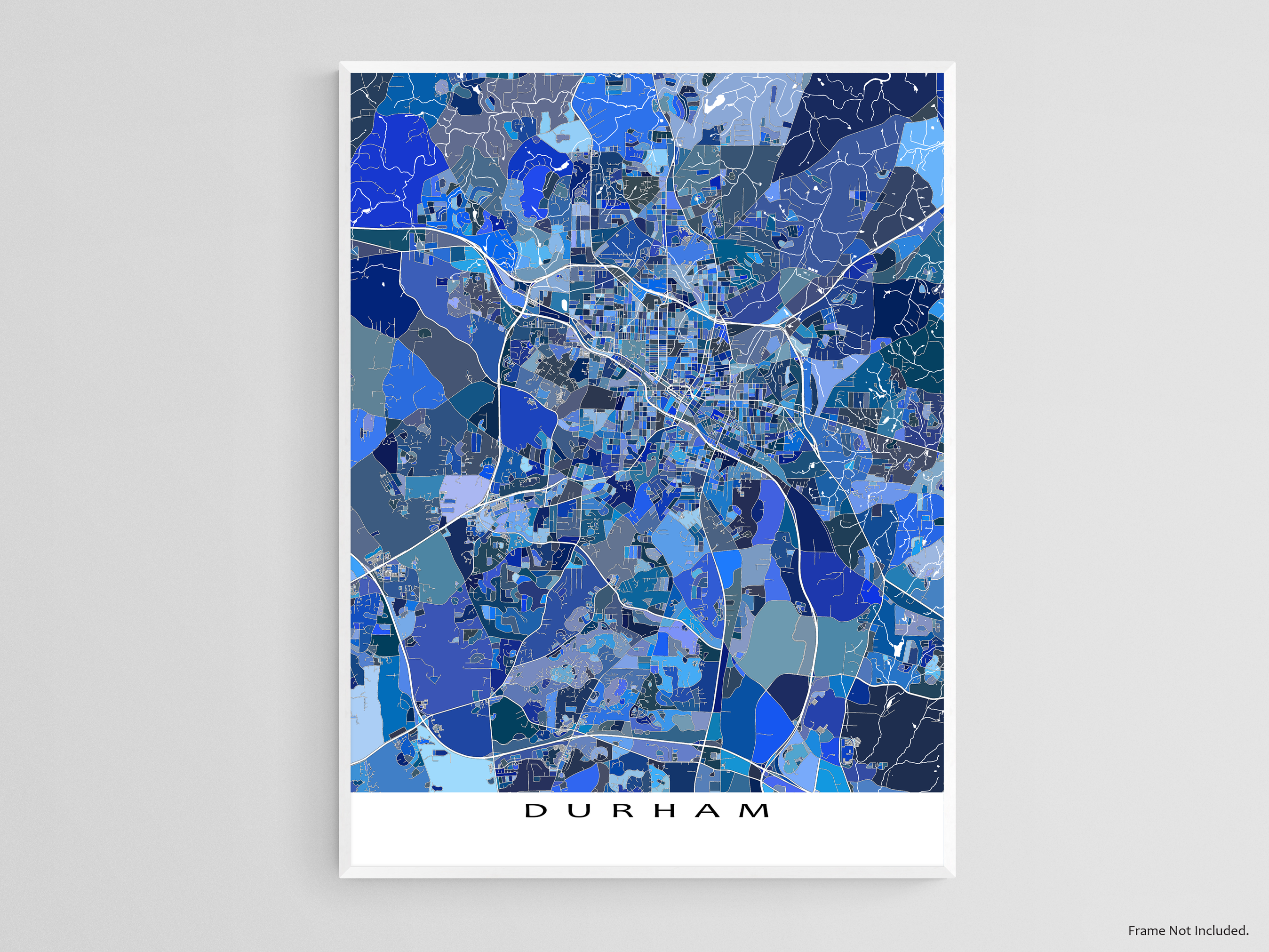 Durham North Carolina City Street Map Wall Art Print Poster, Blue Geom ...