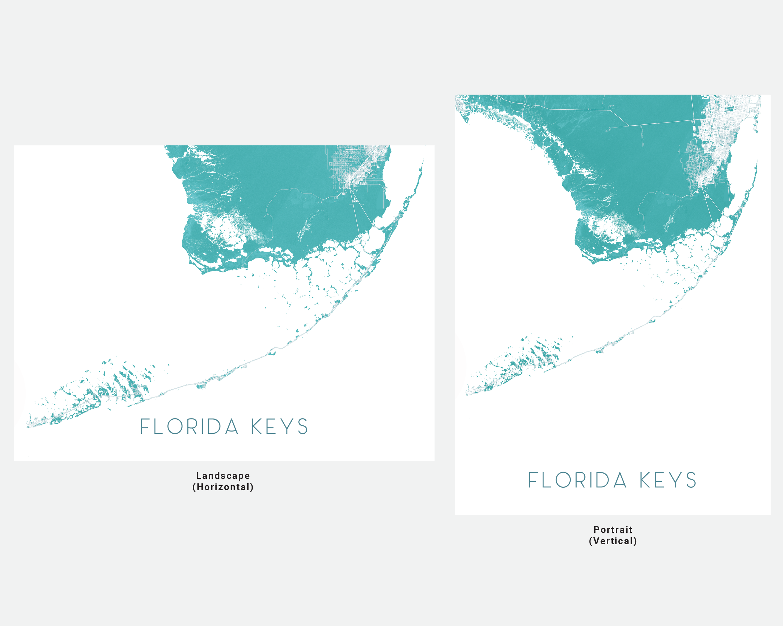 Florida Keys Map Wall Art Print, Turquoise FL Keys Poster Maps, USA ...