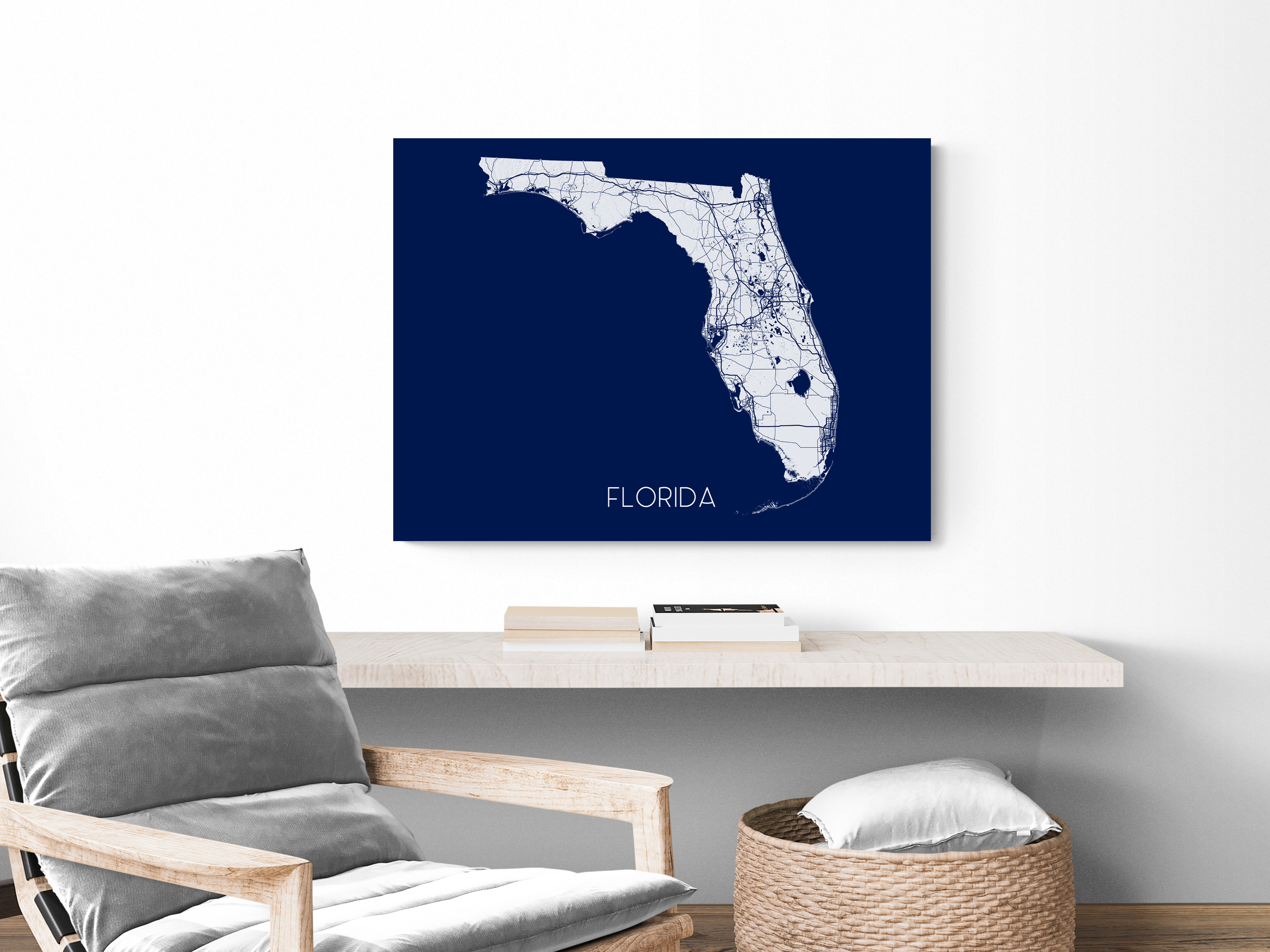 Florida Wall Art Print, FL State Map Poster with Roads, 3D Landscape ...