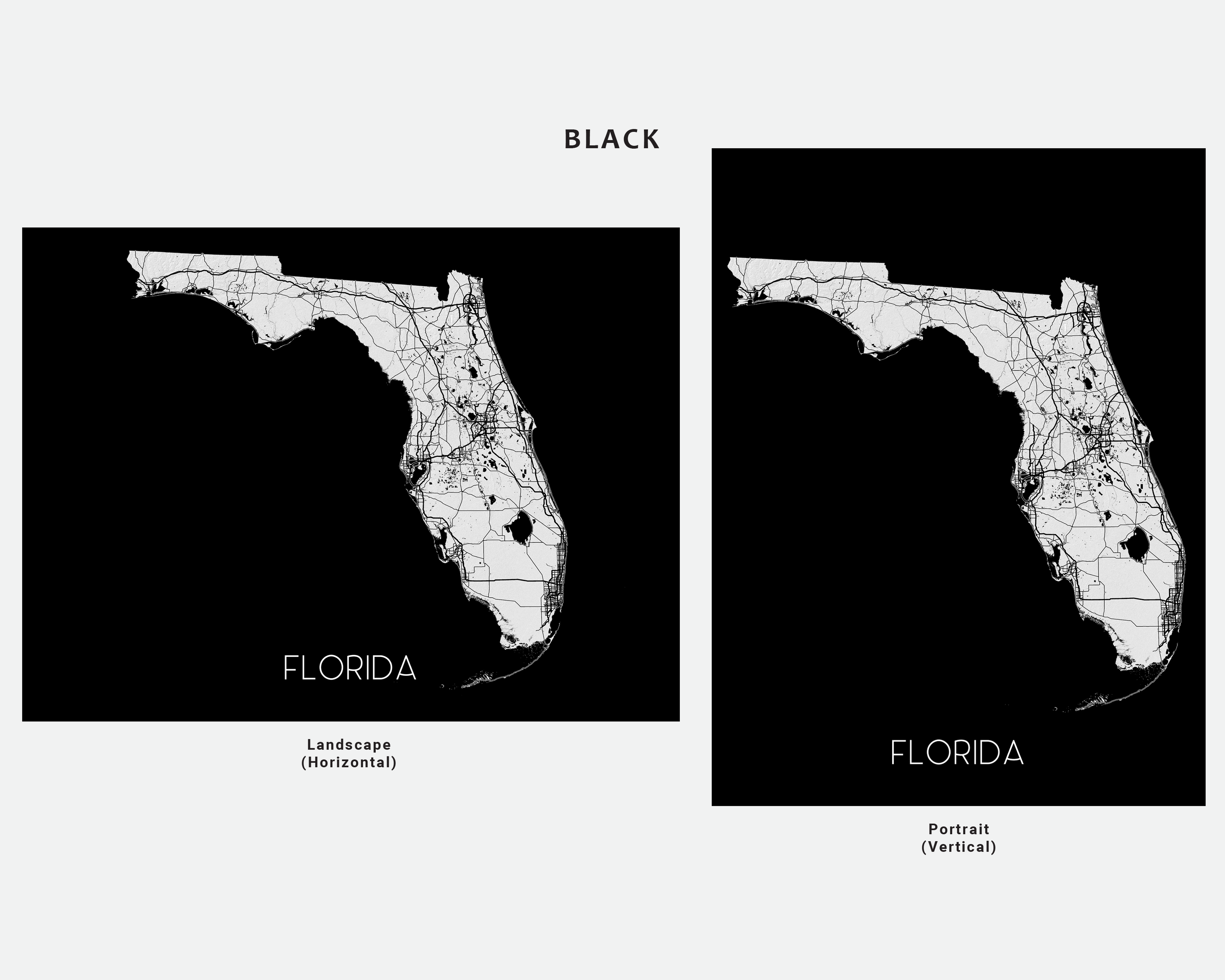 Florida Wall Art Print, FL State Map Poster with Roads, 3D Landscape ...