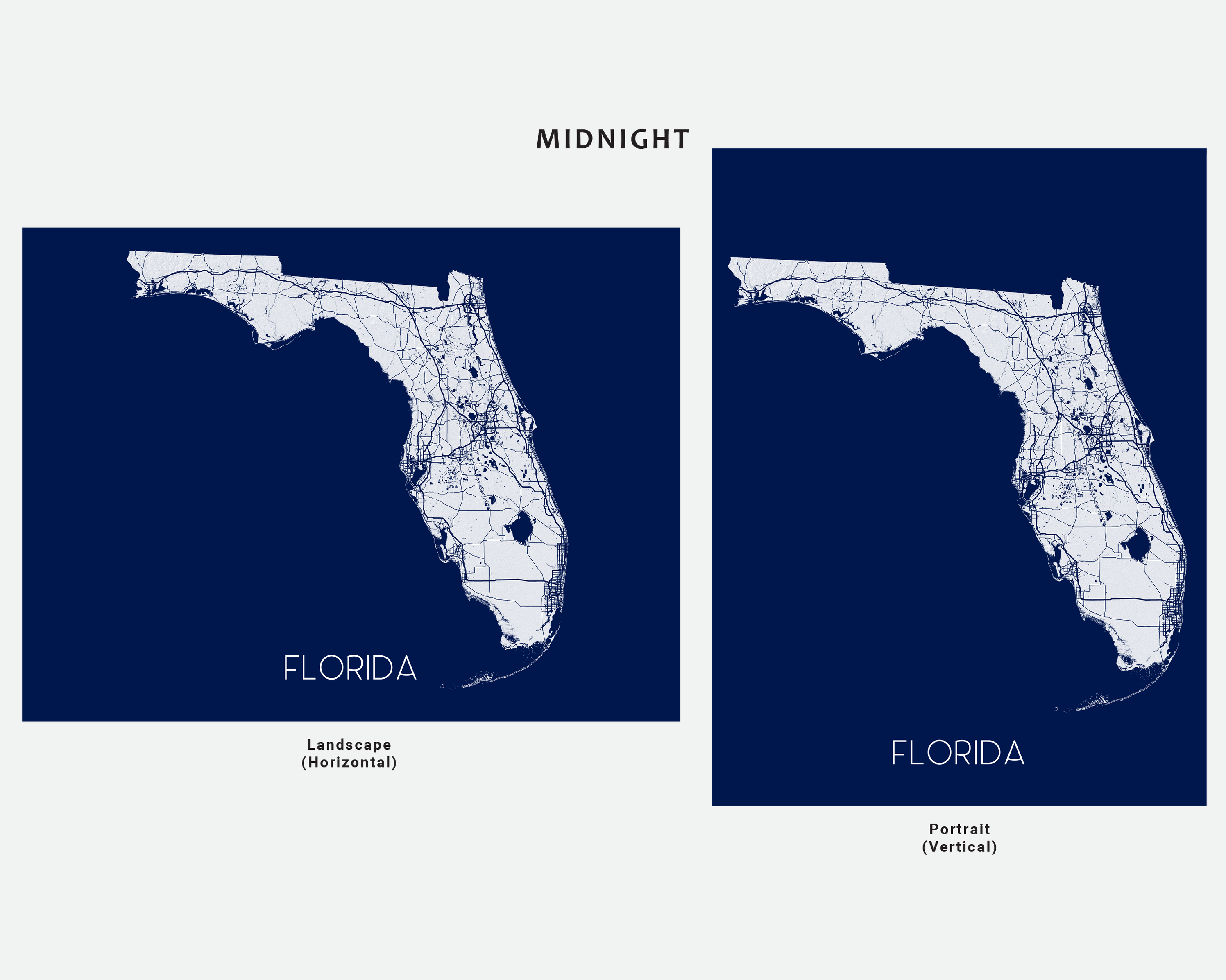 Florida Wall Art Print, FL State Map Poster with Roads, 3D Landscape ...