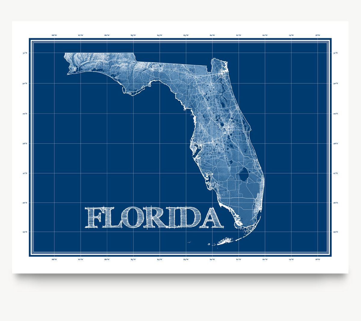Florida Map Print, Blueprint — Maps As Art
