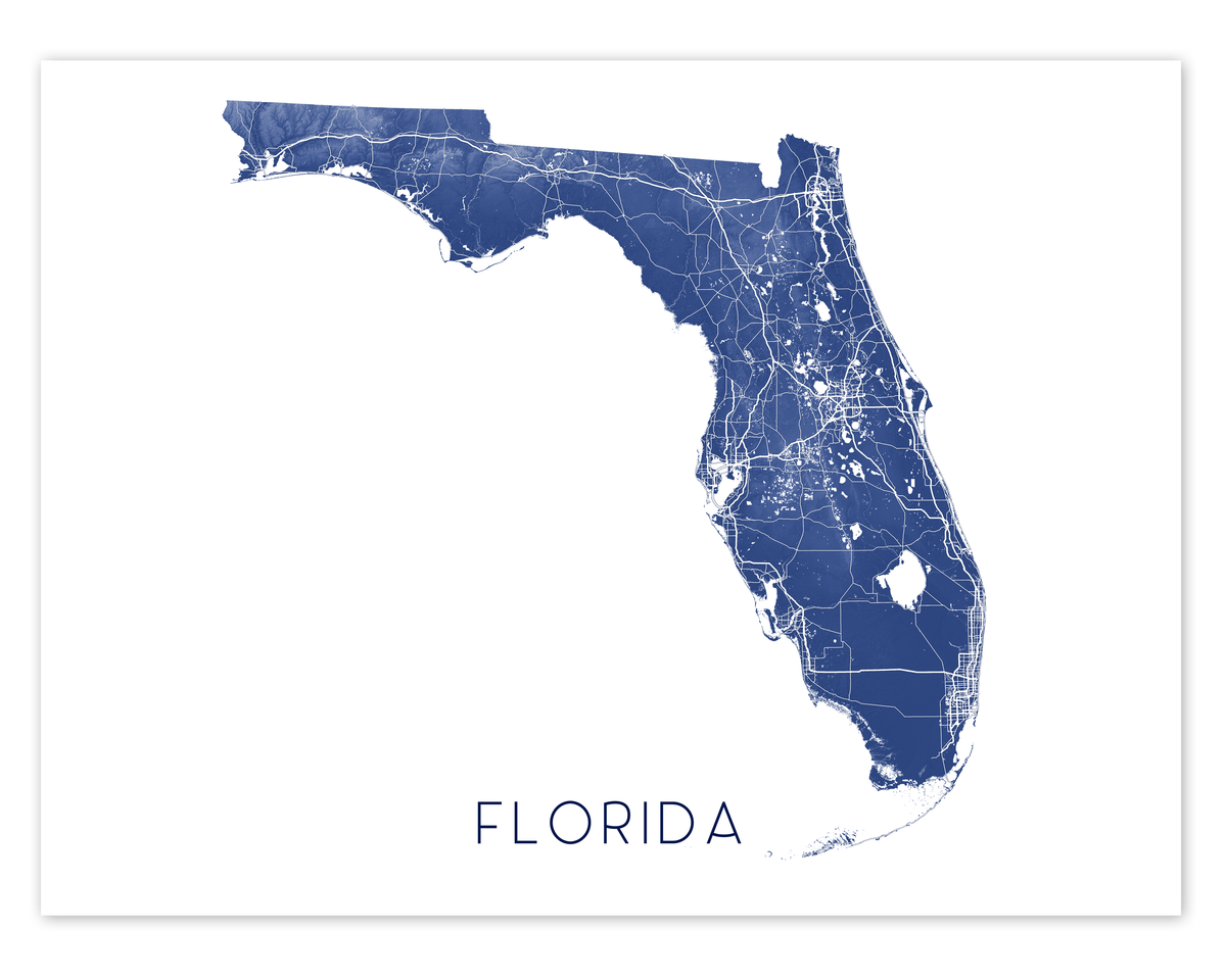 Florida Map Print - Topographic Map of Florida State Wall Art Poster ...
