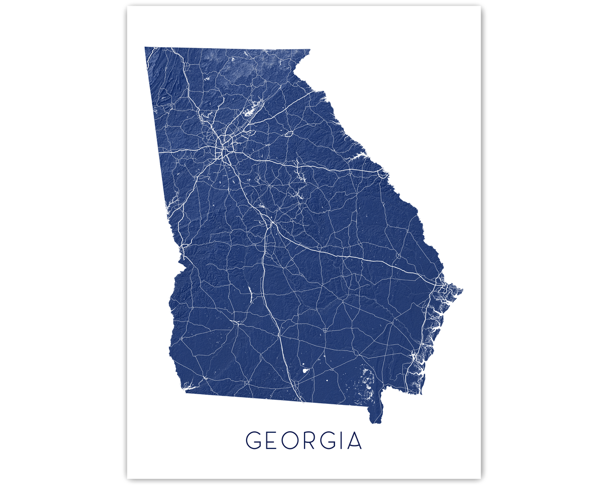 Georgia State Wall Art Map Print Poster- Topographic GA Map of Georgia ...