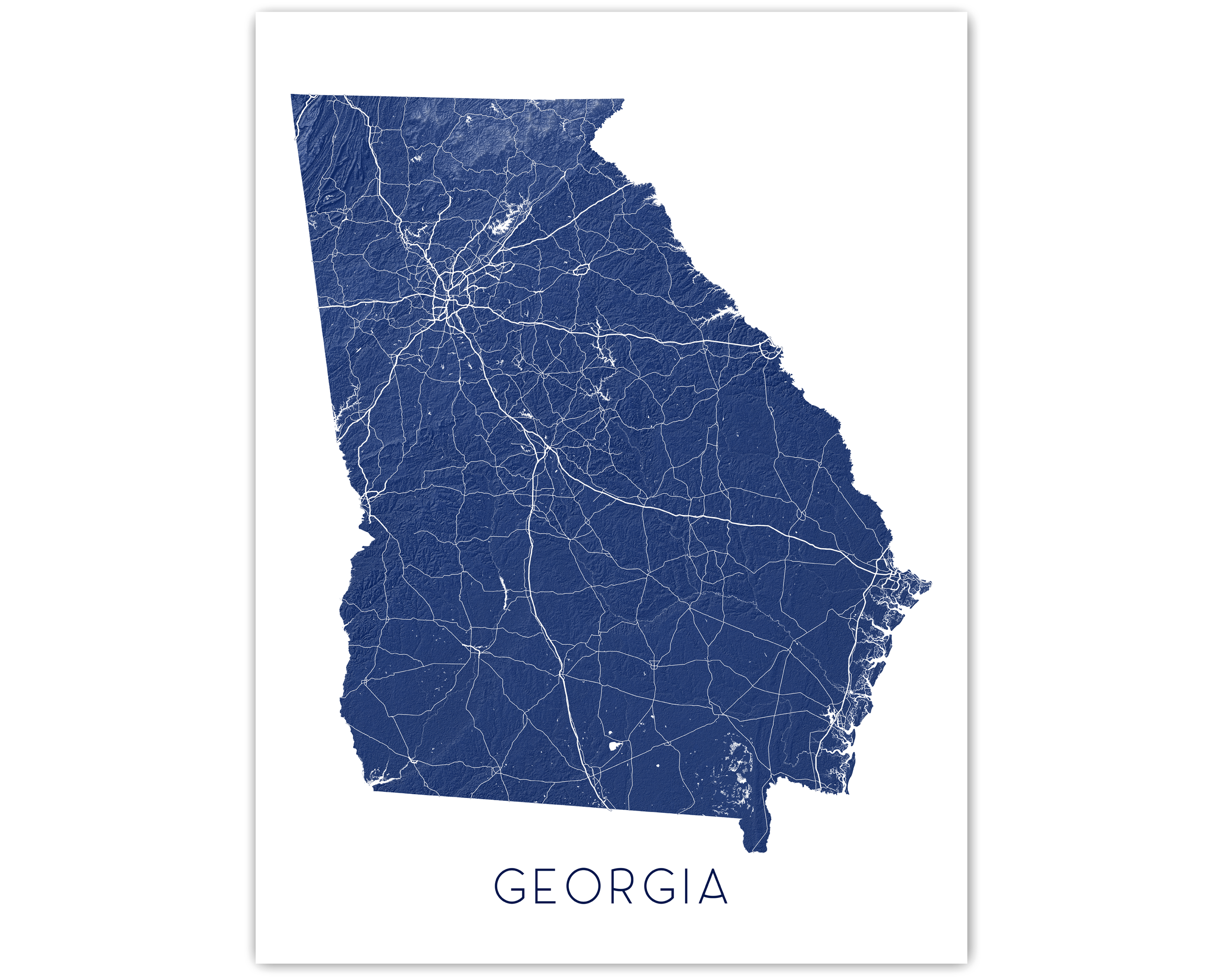 Georgia State Wall Art Map Print Poster- Topographic GA Map of Georgia ...