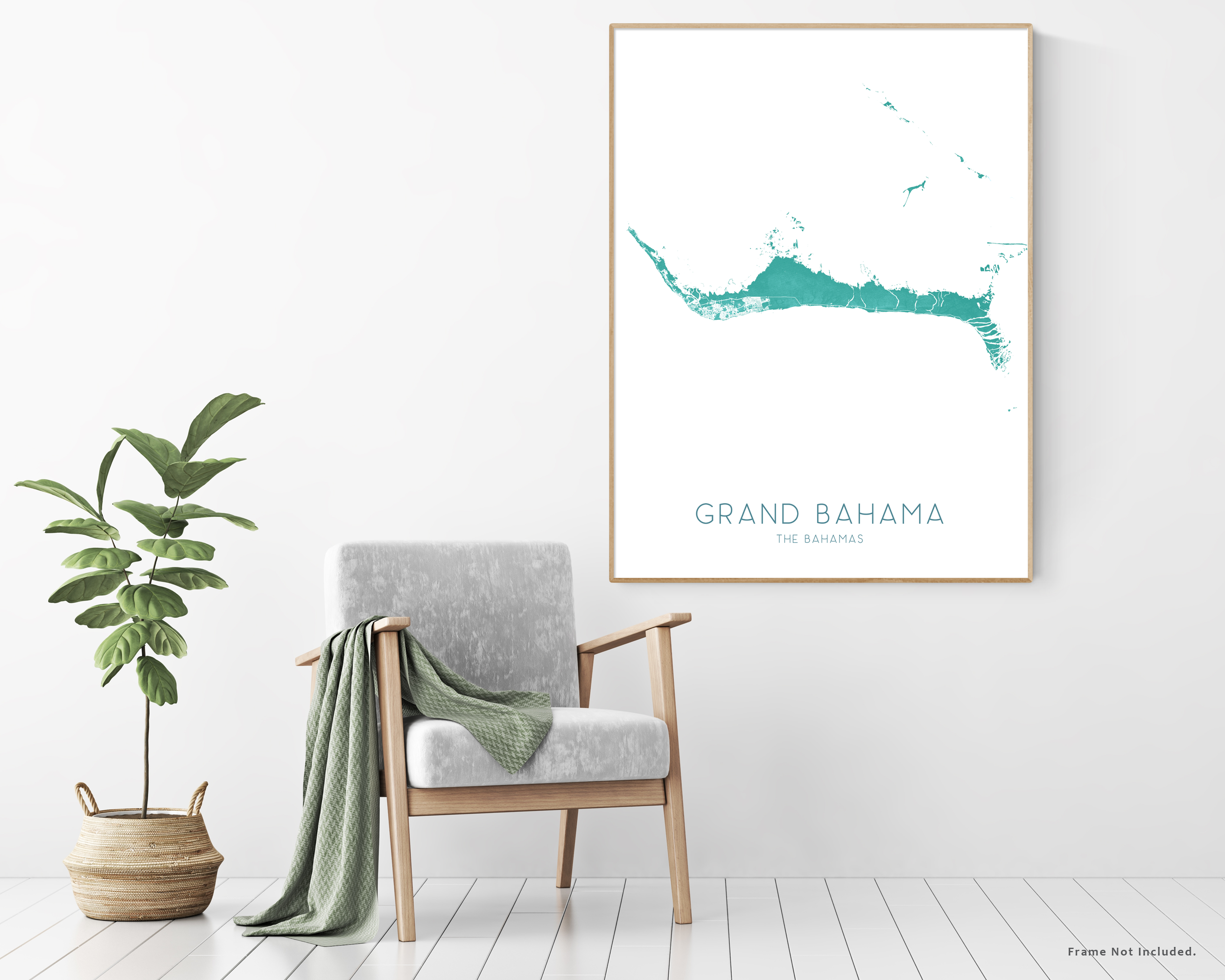 Grand Bahama Map Print, Turquoise Topographic The Bahamas Island Wall ...