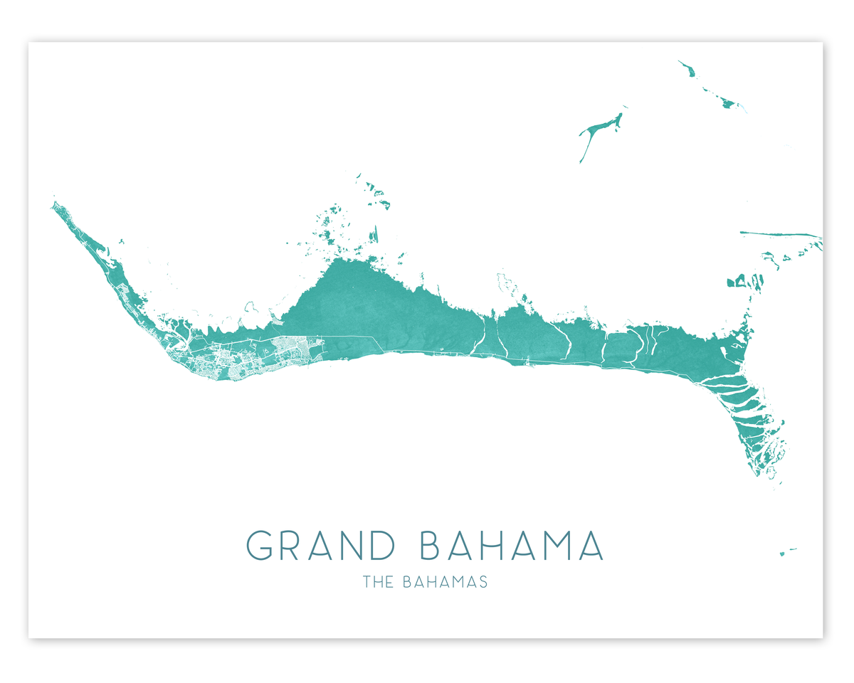 Grand Bahama Map Print, Turquoise Topographic The Bahamas Island Wall ...