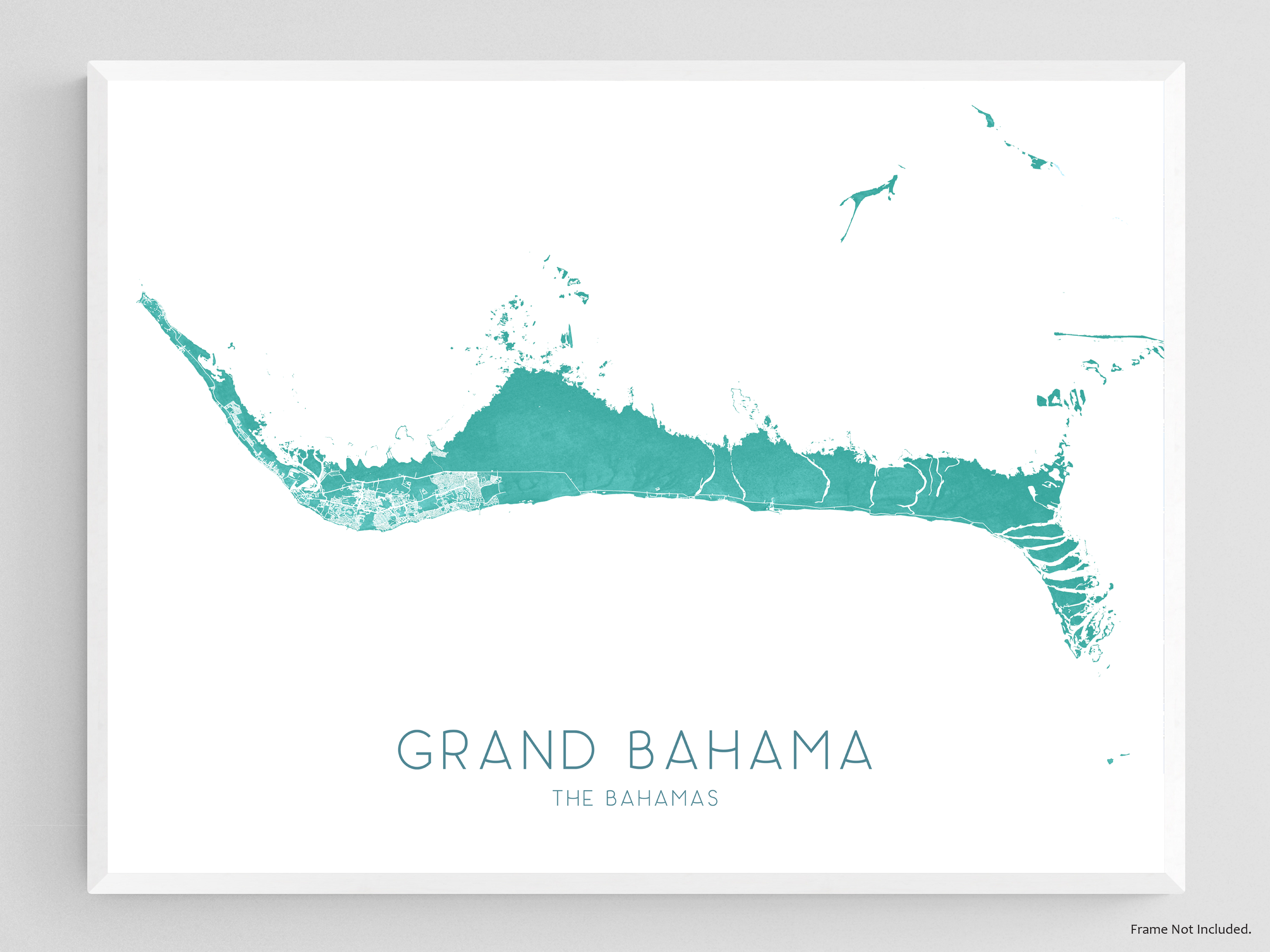 Grand Bahama Map Print, Turquoise Topographic The Bahamas Island Wall ...
