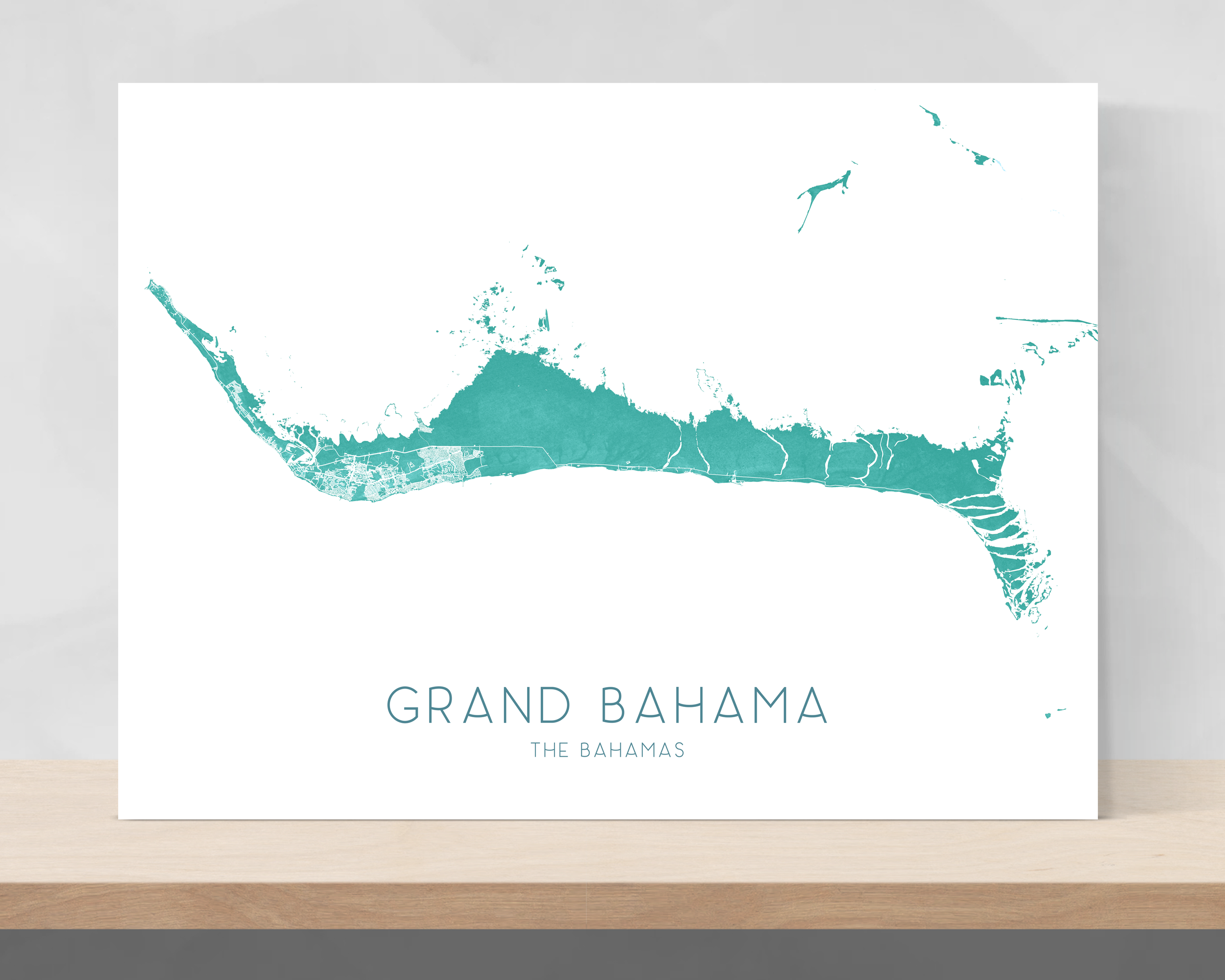 Grand Bahama Map Print, Turquoise Topographic The Bahamas Island Wall ...