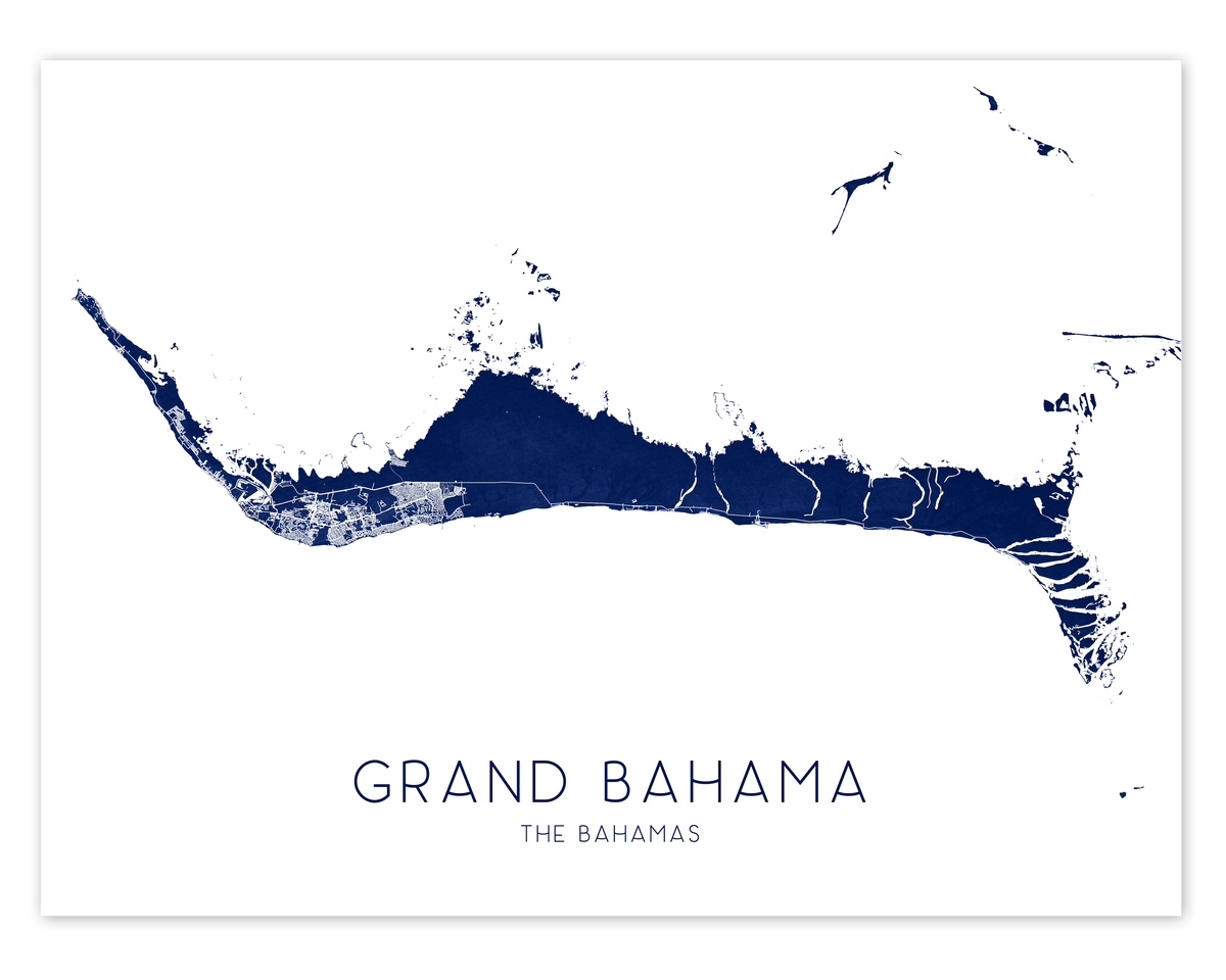Grand Bahama, The Bahamas Map Wall Art Print, Caribbean Islands, Freep ...