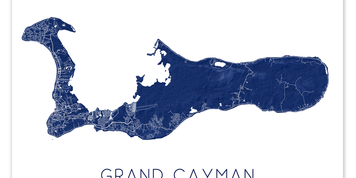 Grand Cayman Map Print - Map of Grand Cayman, Cayman Islands Wall Art ...