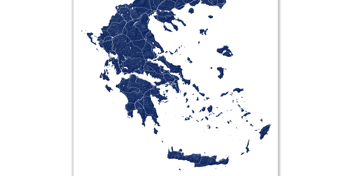 Greece Map Print Poster - Country Map of Greece Wall Art Road Maps, Gr ...