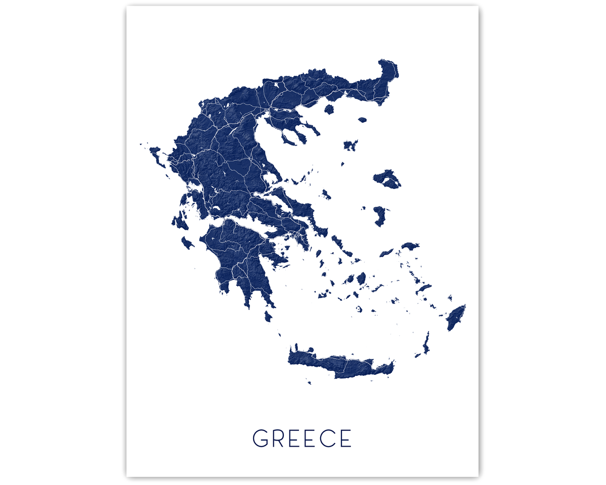 Greece Map Print Poster - Country Map of Greece Wall Art Road Maps, Gr ...