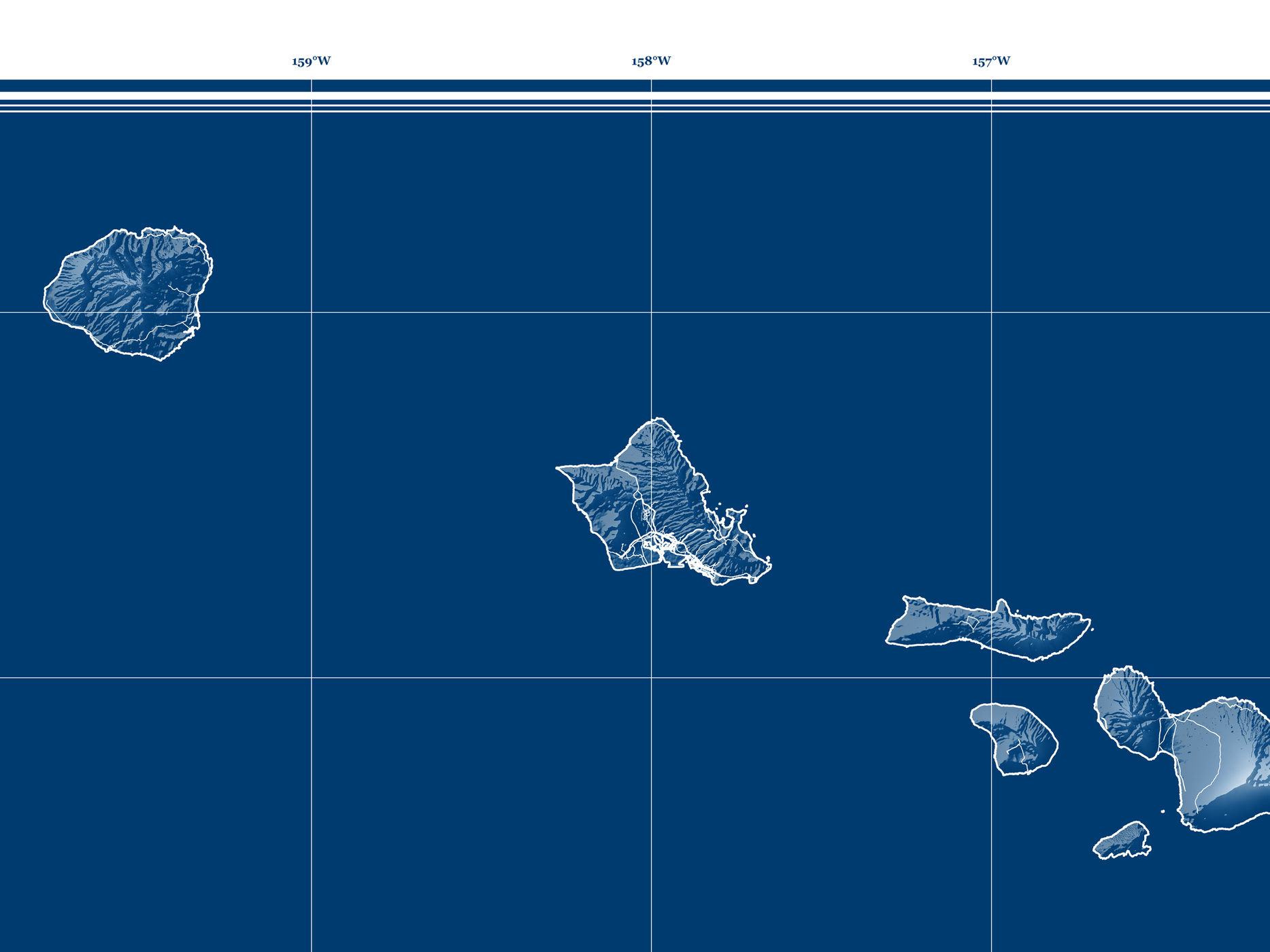 Hawaii Map Print, Navy Blue Topographic Blueprint Hawaiian Islands Wal ...