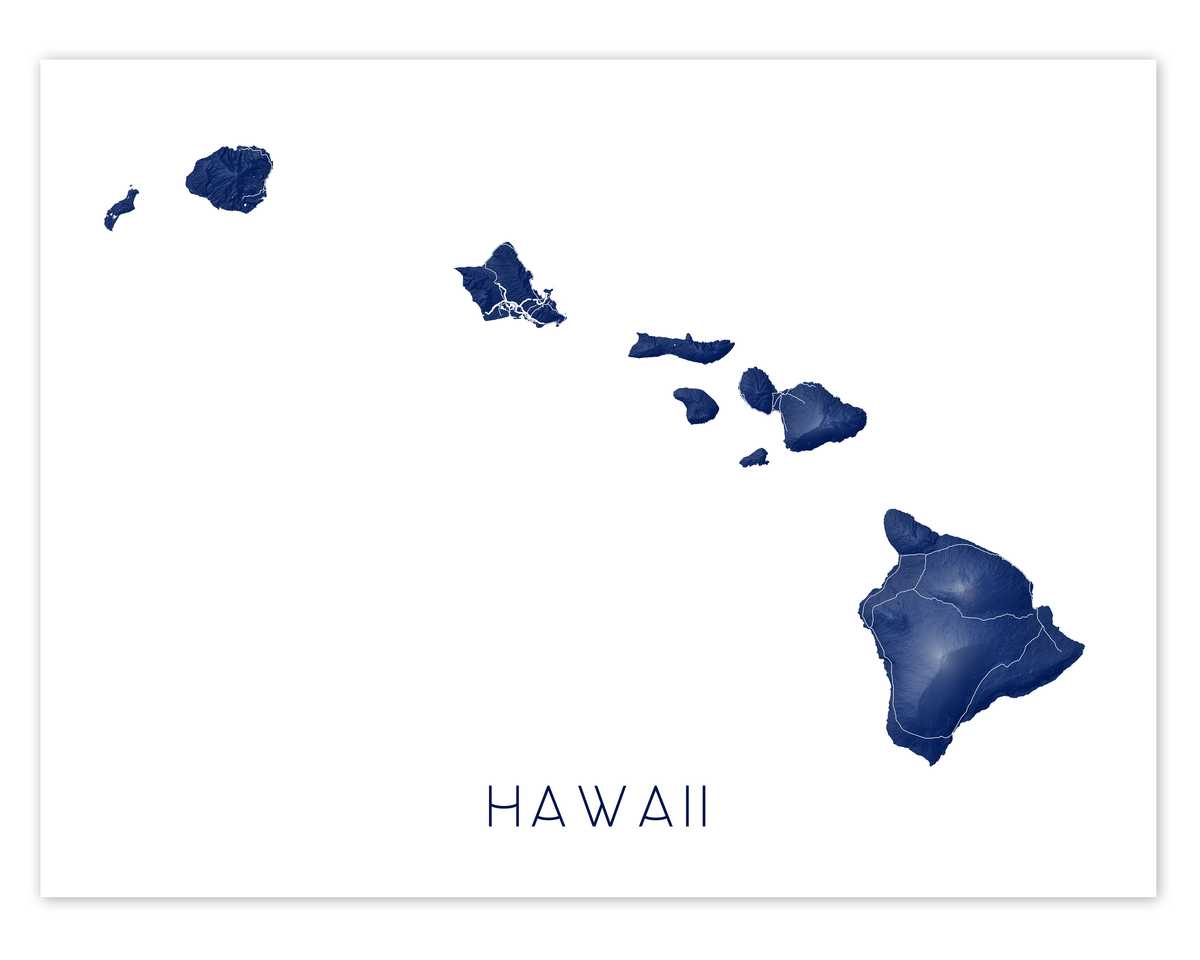 Hawaii Map Print - Hawaiian Islands Wall Art Prints, Hawaii Maps, Stat ...