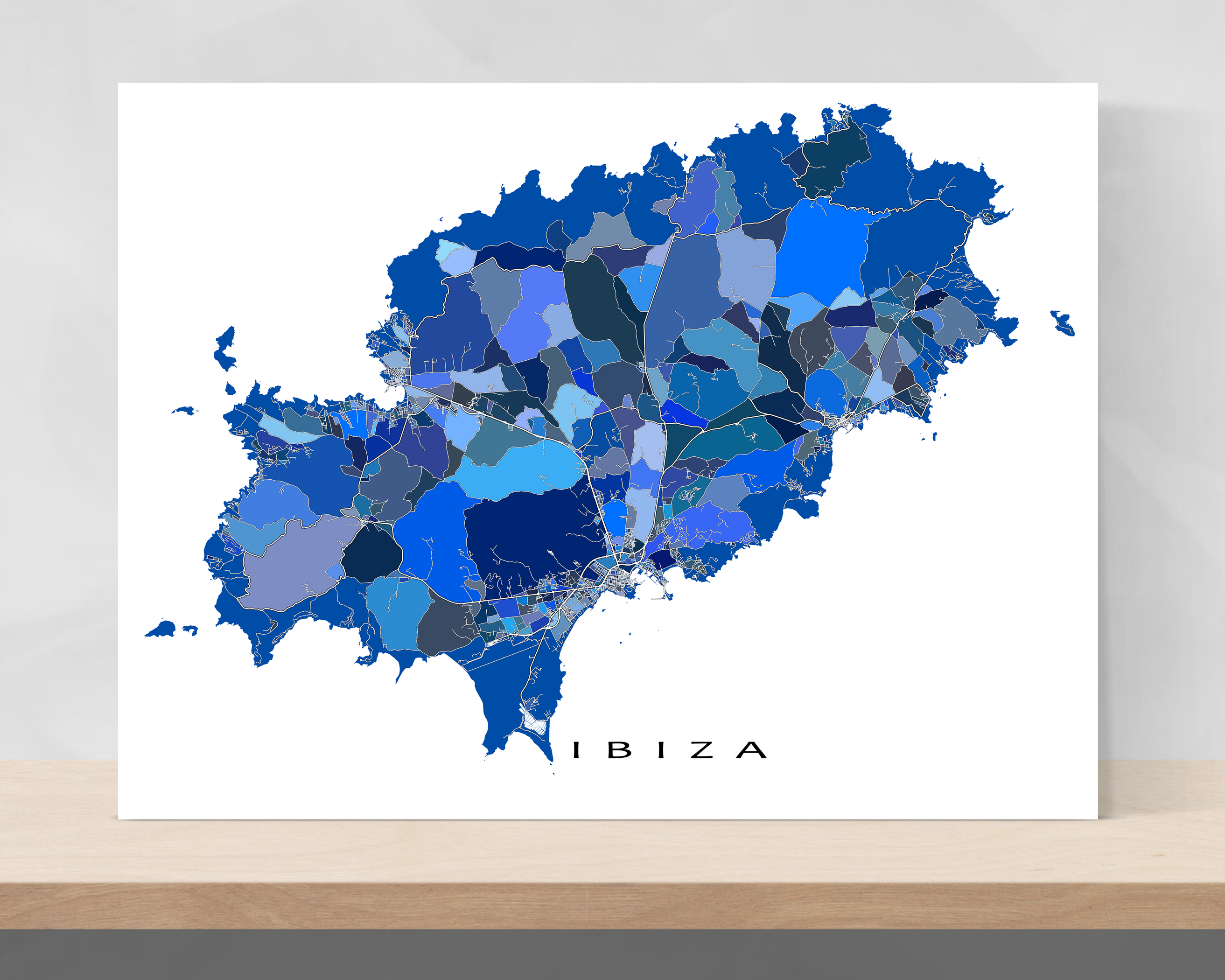 Ibiza Map Print, Blue Geometric Ibiza Spain Island Wall Art Prints ...