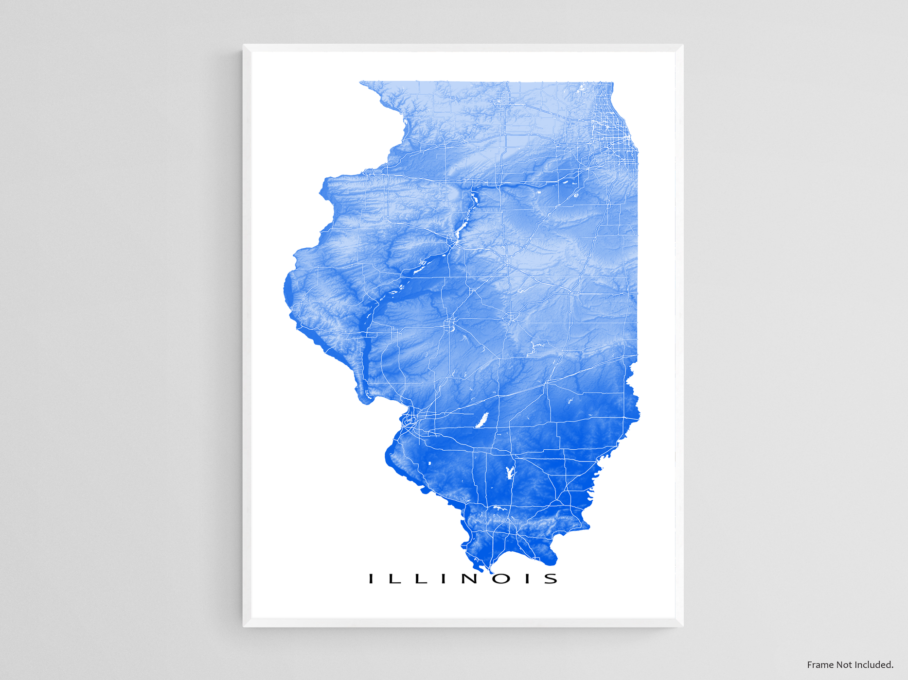 Illinois Map Wall Art Print Poster, Topographic IL State Road Maps for ...