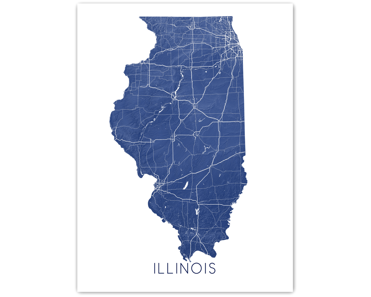 Illinois State Map Print Poster - Topographic Map of Illinois State Wa ...
