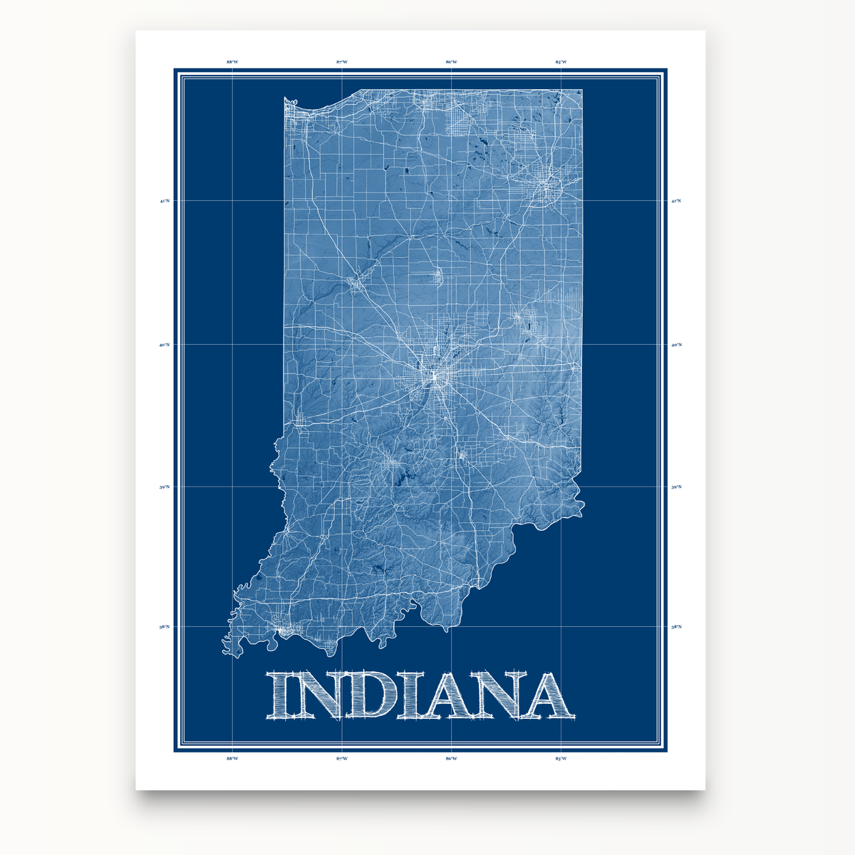 Indiana Map Print, Blueprint — Maps As Art