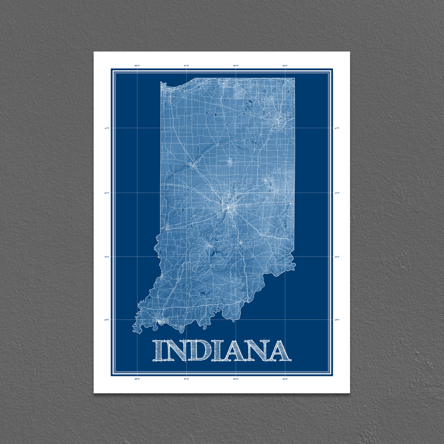 Indiana Map Print, Blueprint — Maps As Art