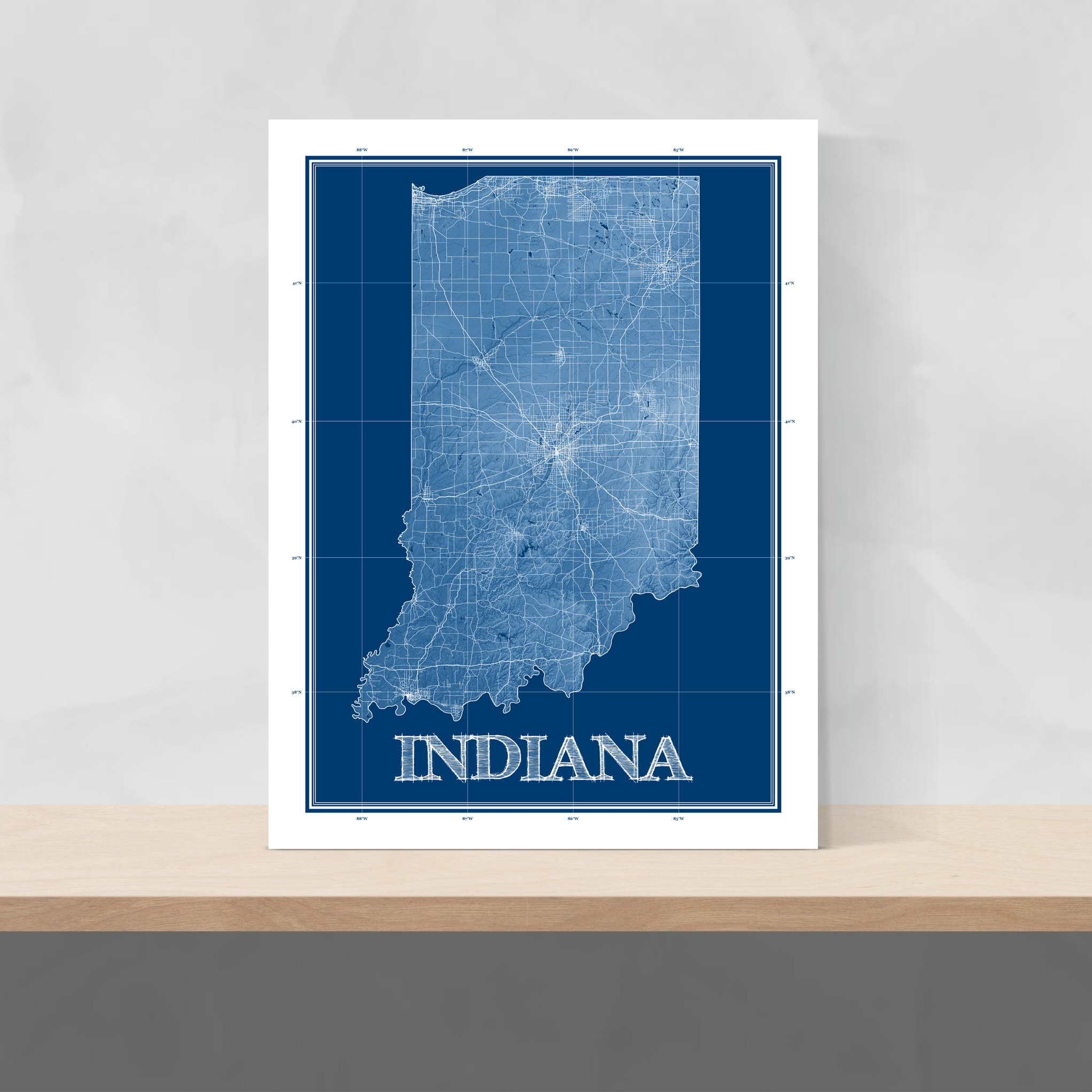 Indiana Map Print, Blueprint — Maps As Art