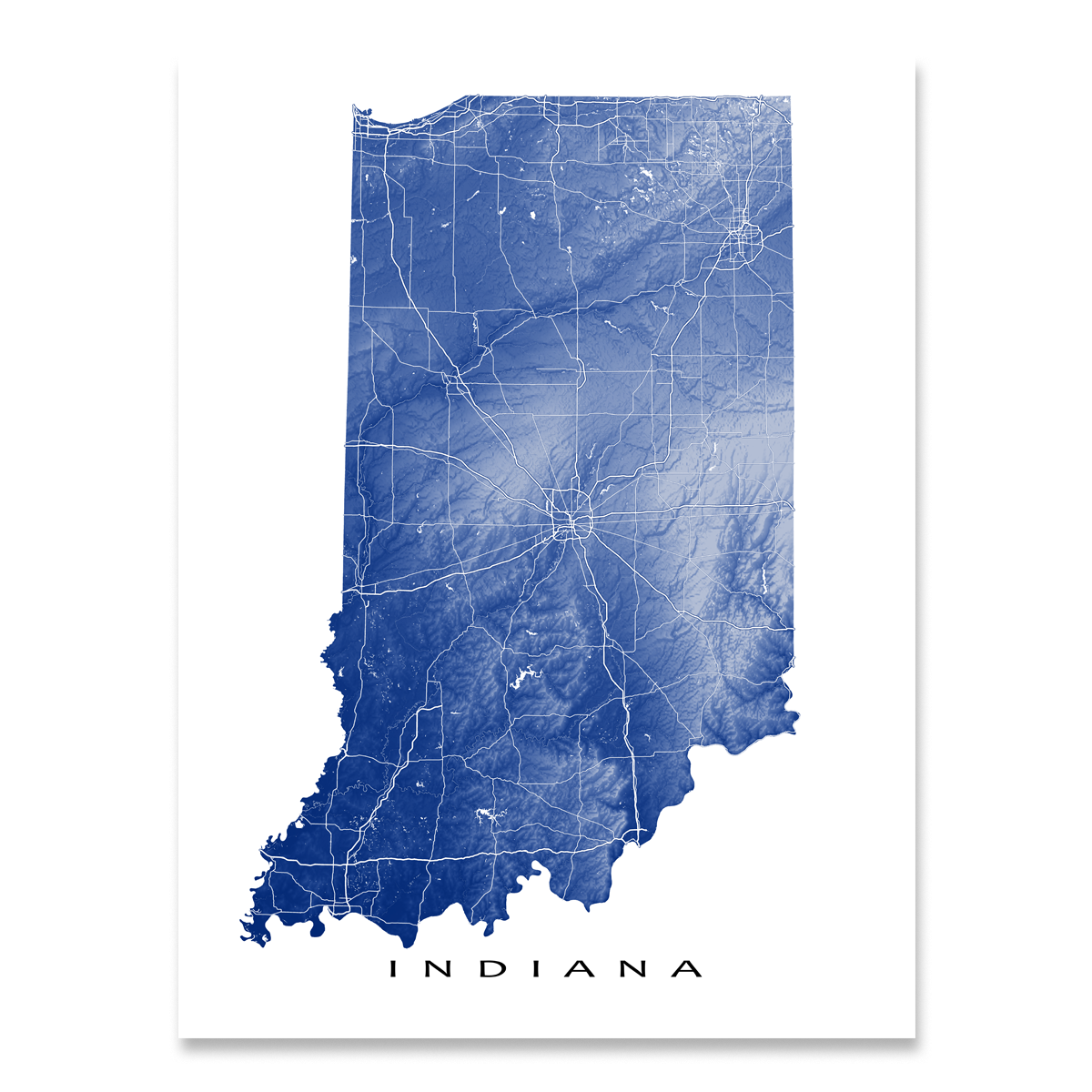 Indiana Map Print, Topographic IN State of Indiana Wall Art Poster Map ...