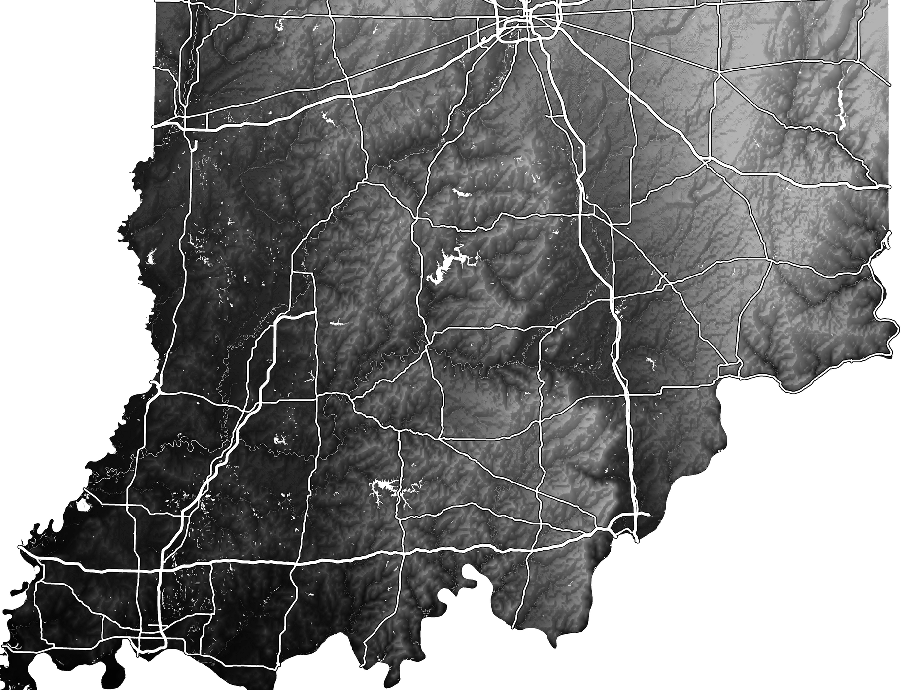 Indiana Map Print, Topographic IN State of Indiana Wall Art Poster Map ...